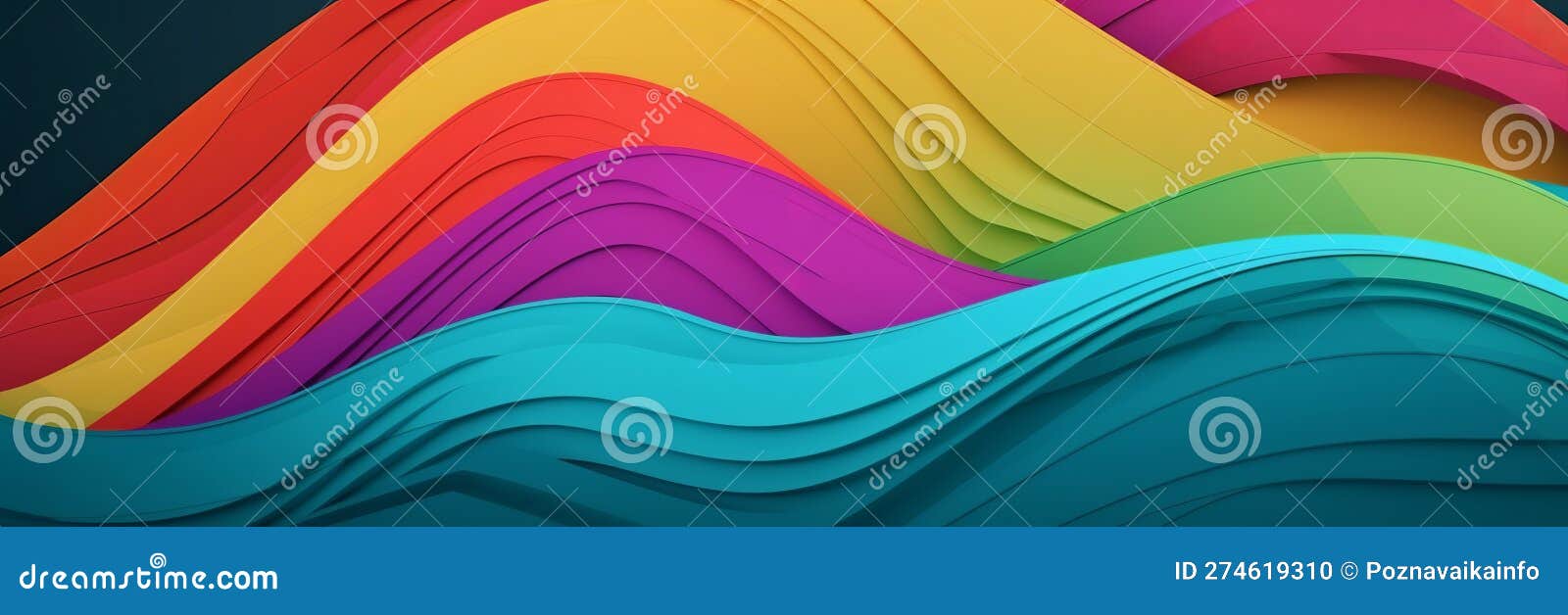 Line Art Image with Abstract Multicolored Bend Waves on Blue Background ...