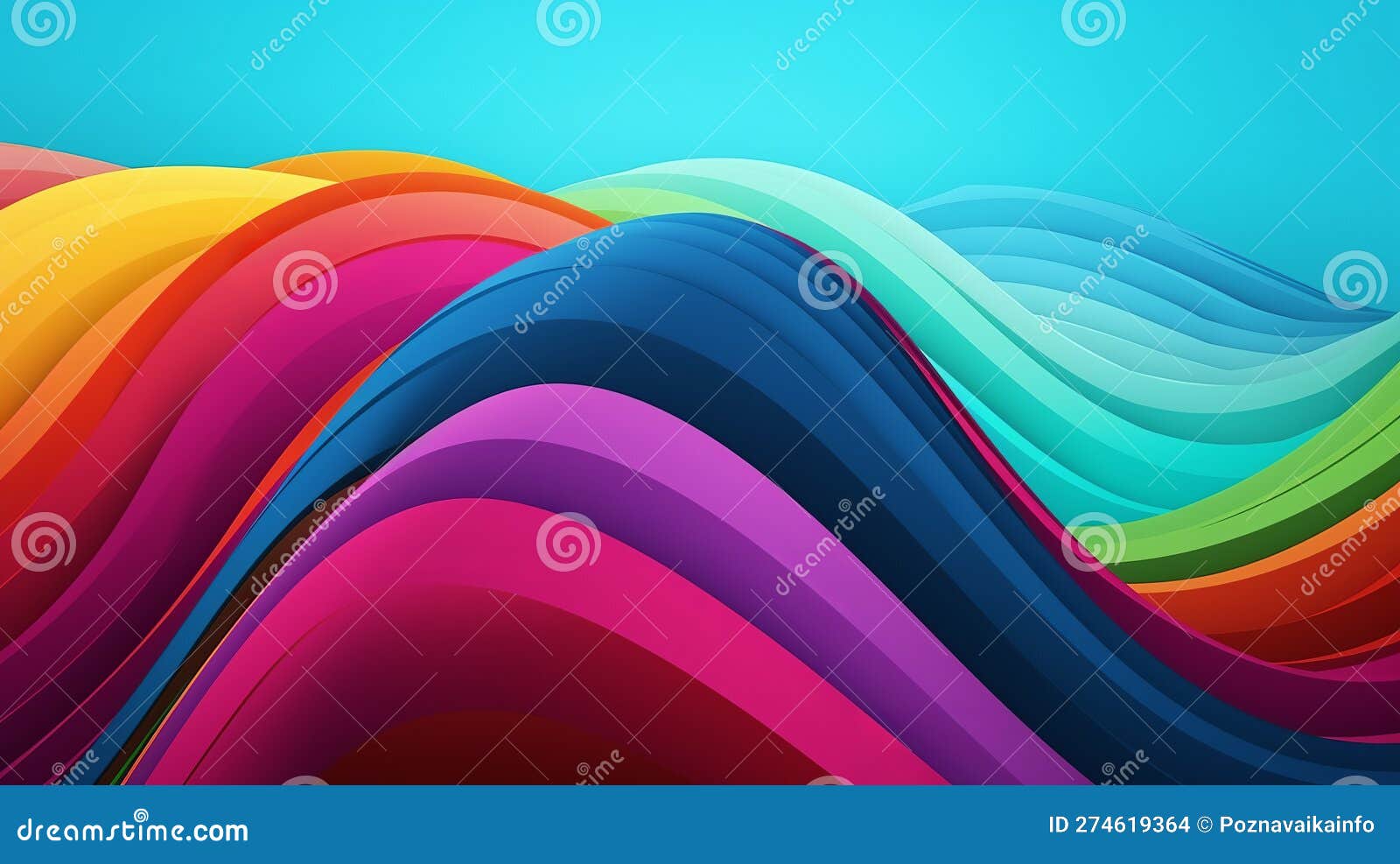 Line Art Image with Abstract Multicolored Bend Waves on Blue Background ...