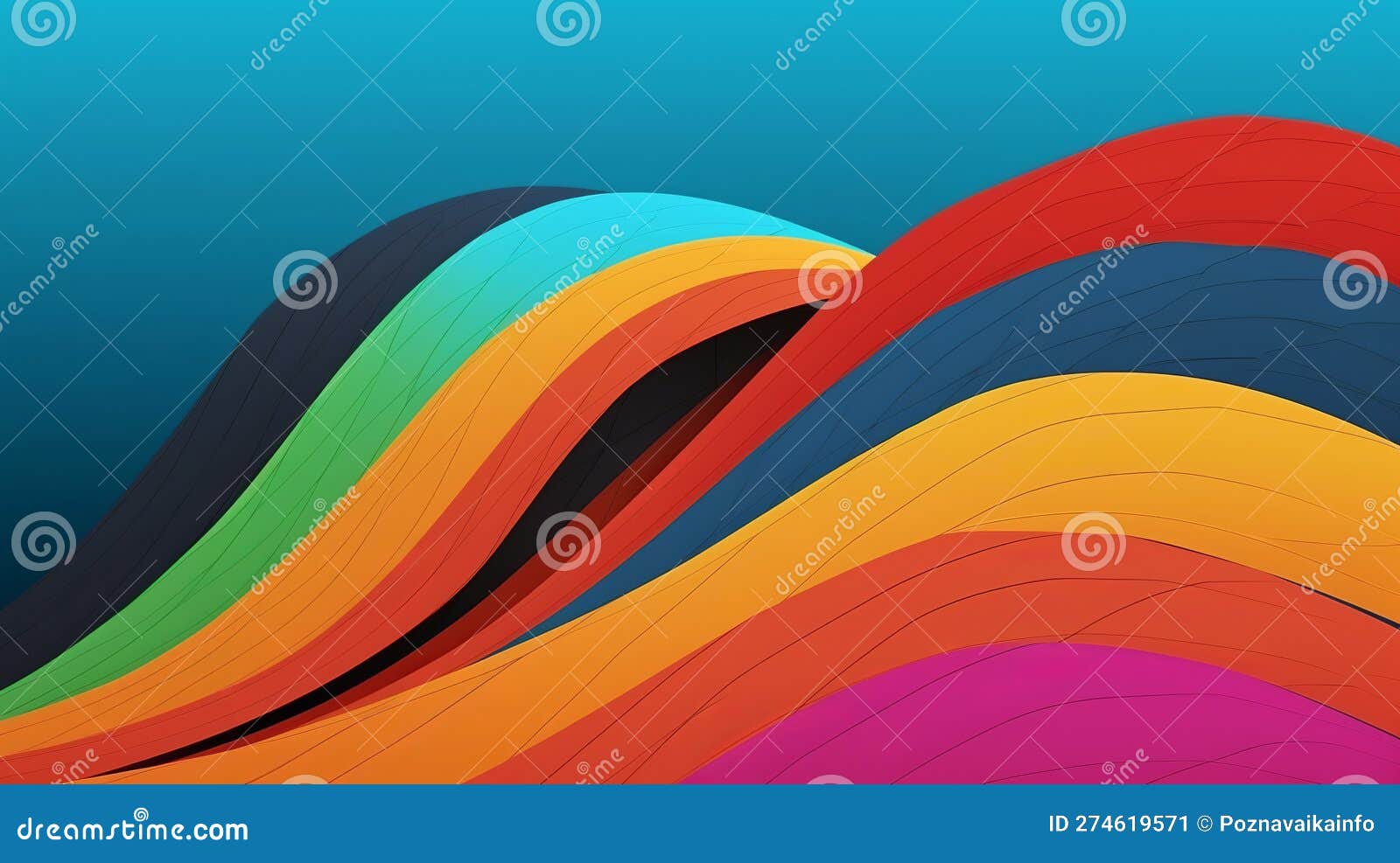 Line Art Image with Abstract Multicolored Bend Waves on Blue Background ...