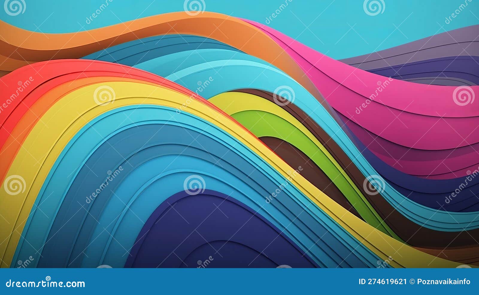 Line Art Image with Abstract Multicolored Bend Waves on Blue Background ...