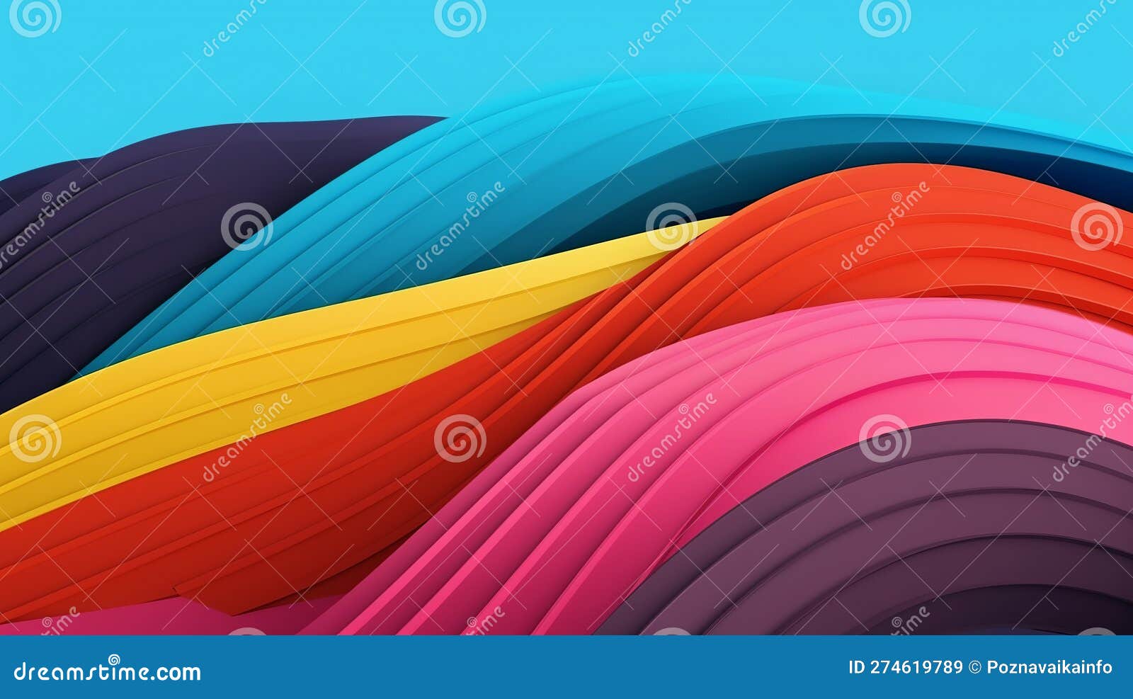 Line Art Image with Abstract Multicolored Bend Waves on Blue Background ...