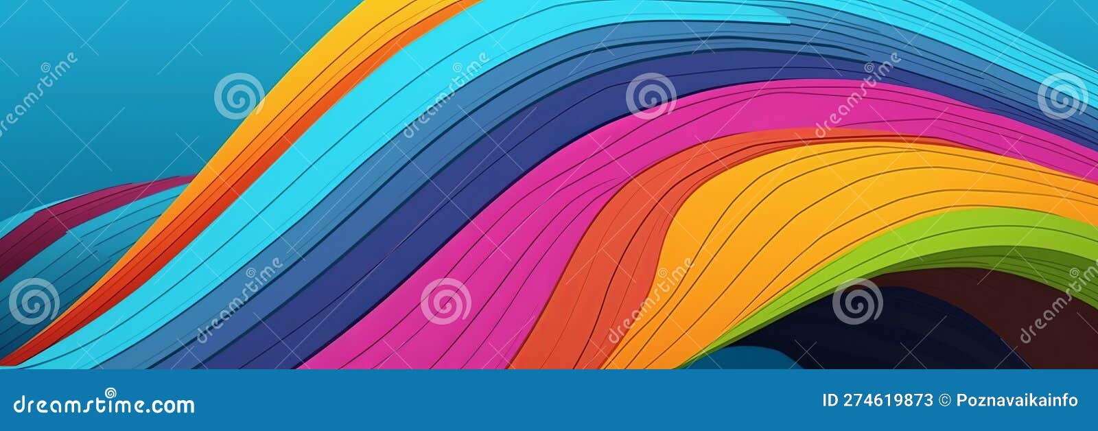Line Art Image with Abstract Multicolored Bend Waves on Blue Background ...