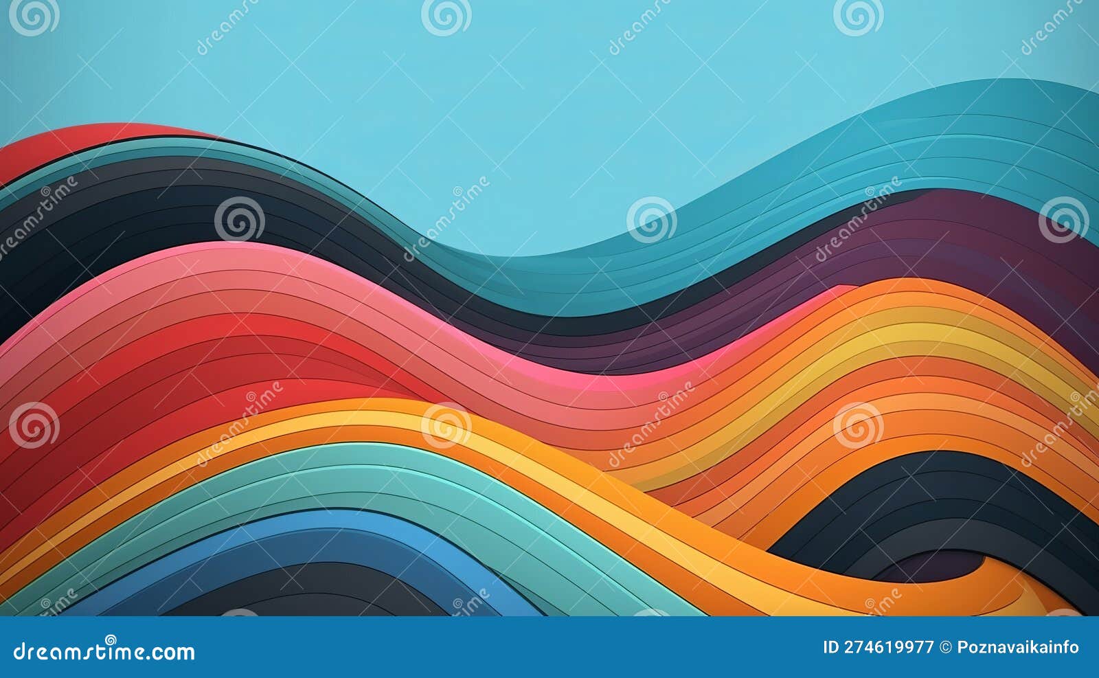Line Art Image with Abstract Multicolored Bend Waves on Blue Background ...