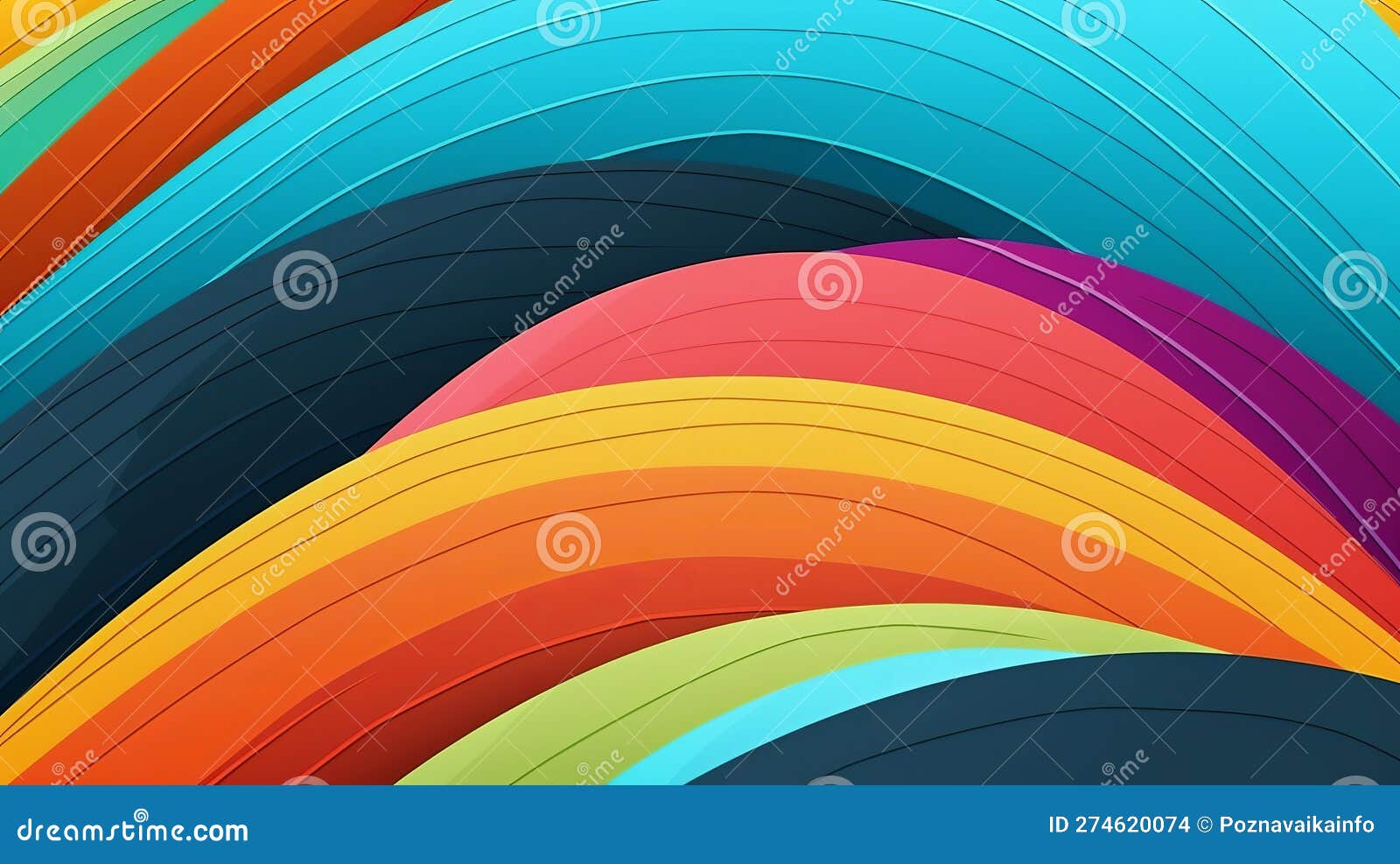 Line Art Image with Abstract Multicolored Bend Waves on Blue Background ...