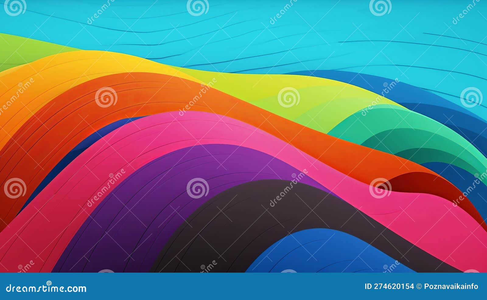 Line Art Image with Abstract Multicolored Bend Waves on Blue Background ...