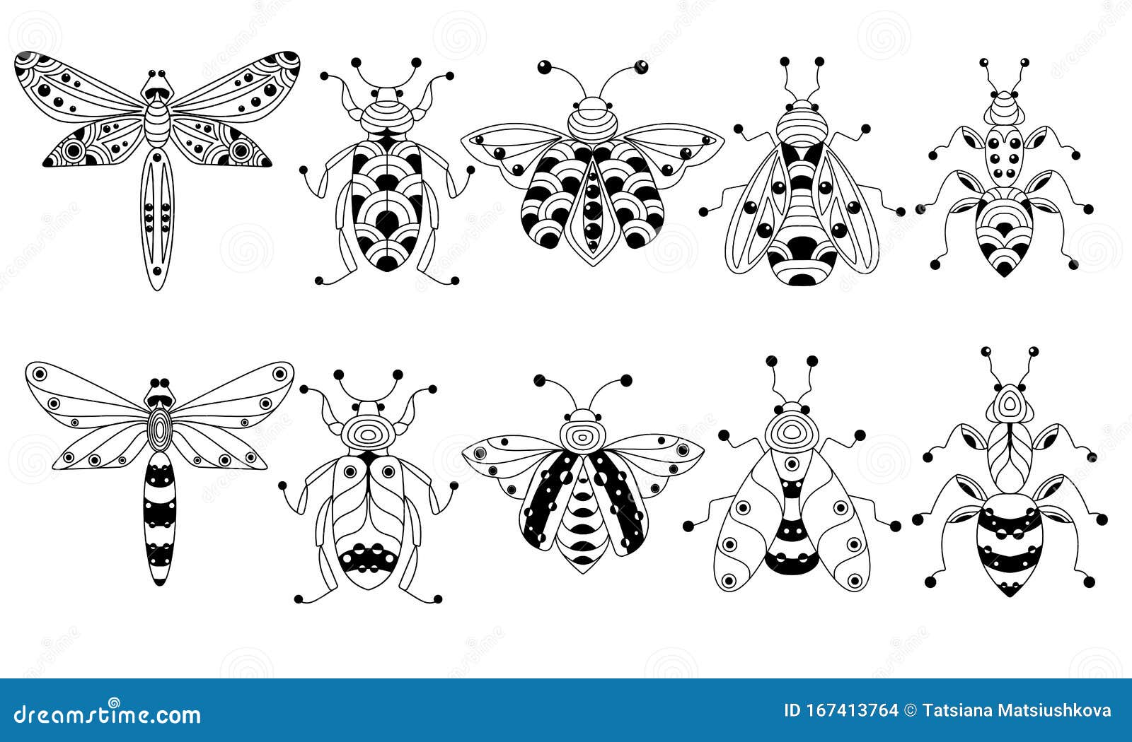 Line-art Insects in Zenart Style Stock Vector - Illustration of clipart ...