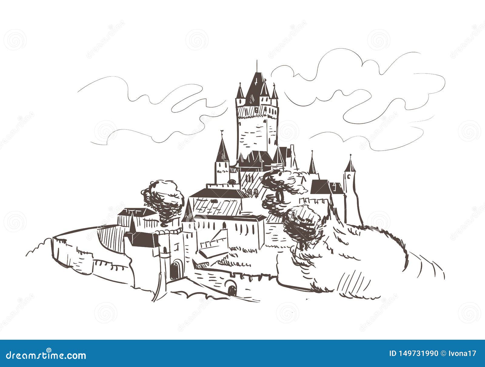 Line Art Isolated Reichsburg Castle Vector Sketch Stock Illustration ...