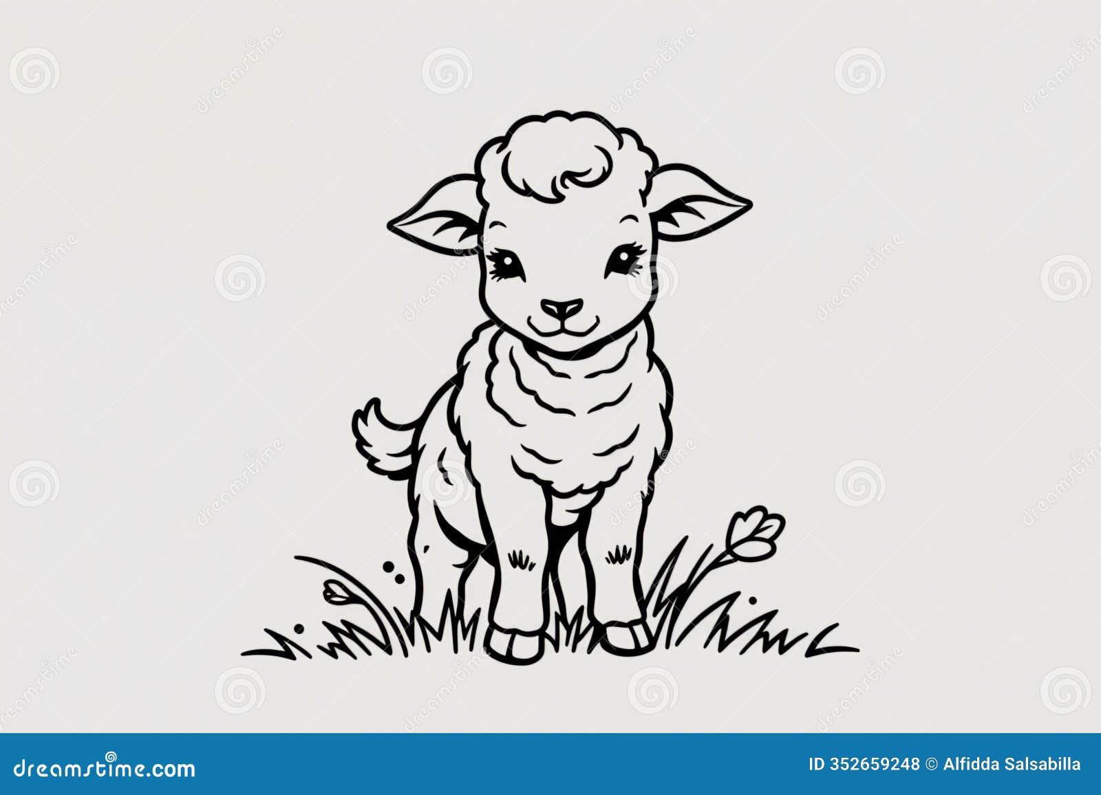 Line Art Lamb with Soft Expression Stock Illustration - Illustration of ...