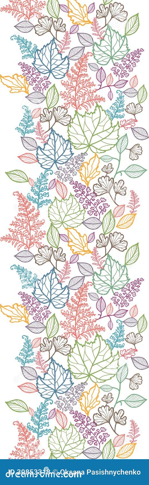 Line Art Leaves Vertical Seamless Pattern Stock Vector - Illustration ...