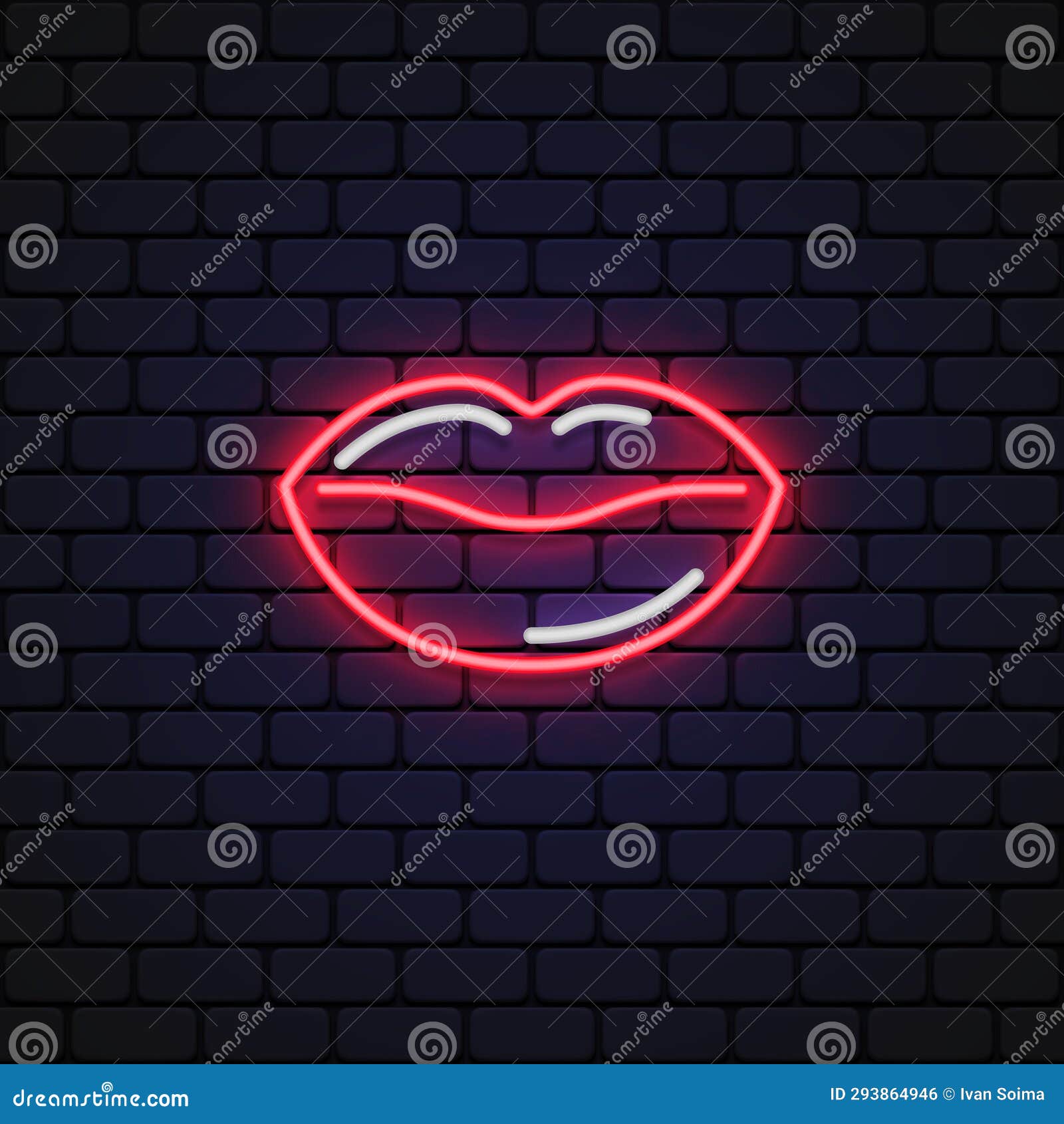 Lips On Neon Pink Brushstroke. Doodle Style For Logo, Icon, Card ...