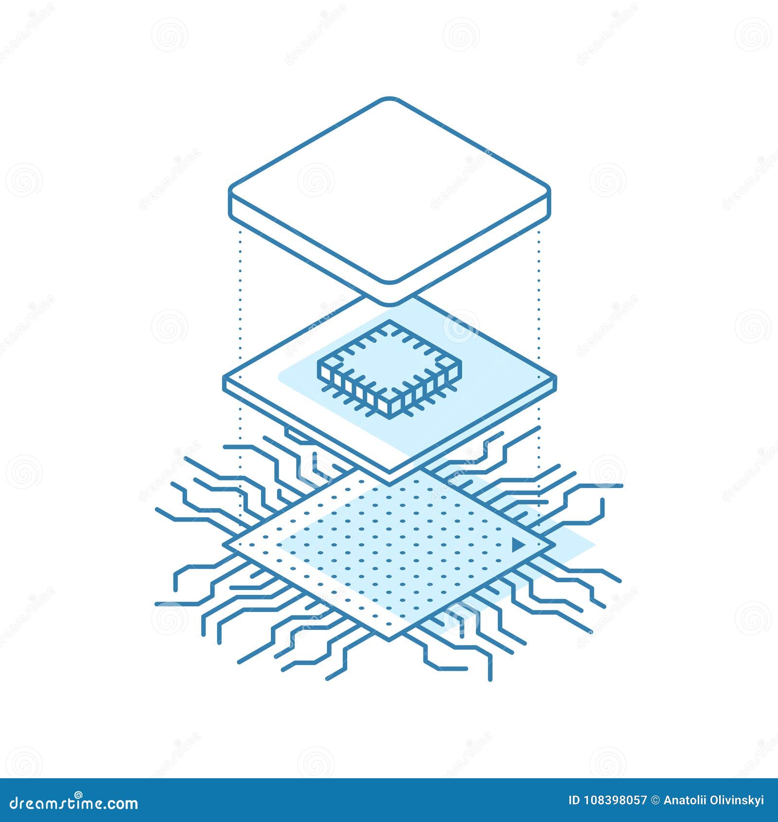 Line Art Microchip. Central Processor Unit Concept Stock Vector ...