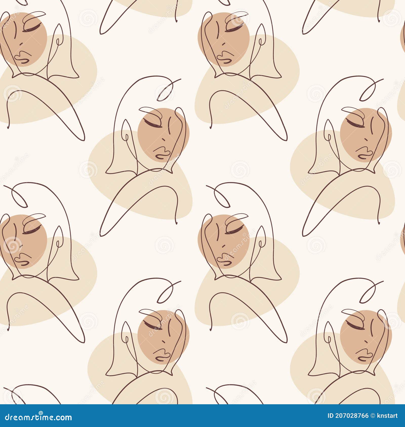 Line Art Modern Minimalist Woman Face Seamless Pattern Stock Vector ...