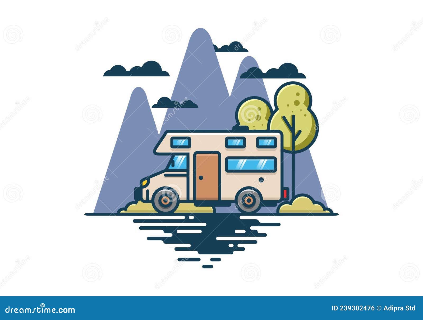 Line Art Motorhome Flat Illustration Stock Vector - Illustration of ...
