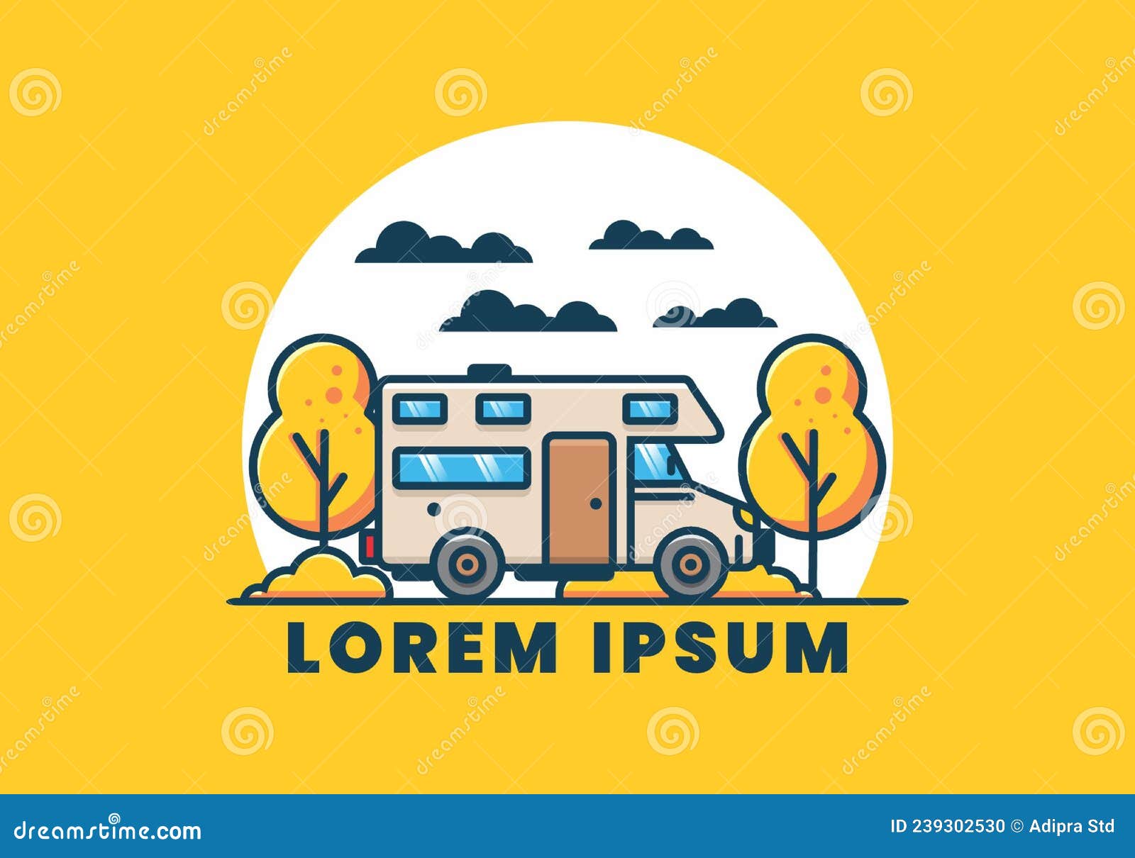 Line Art Motorhome Flat Illustration Stock Vector - Illustration of ...