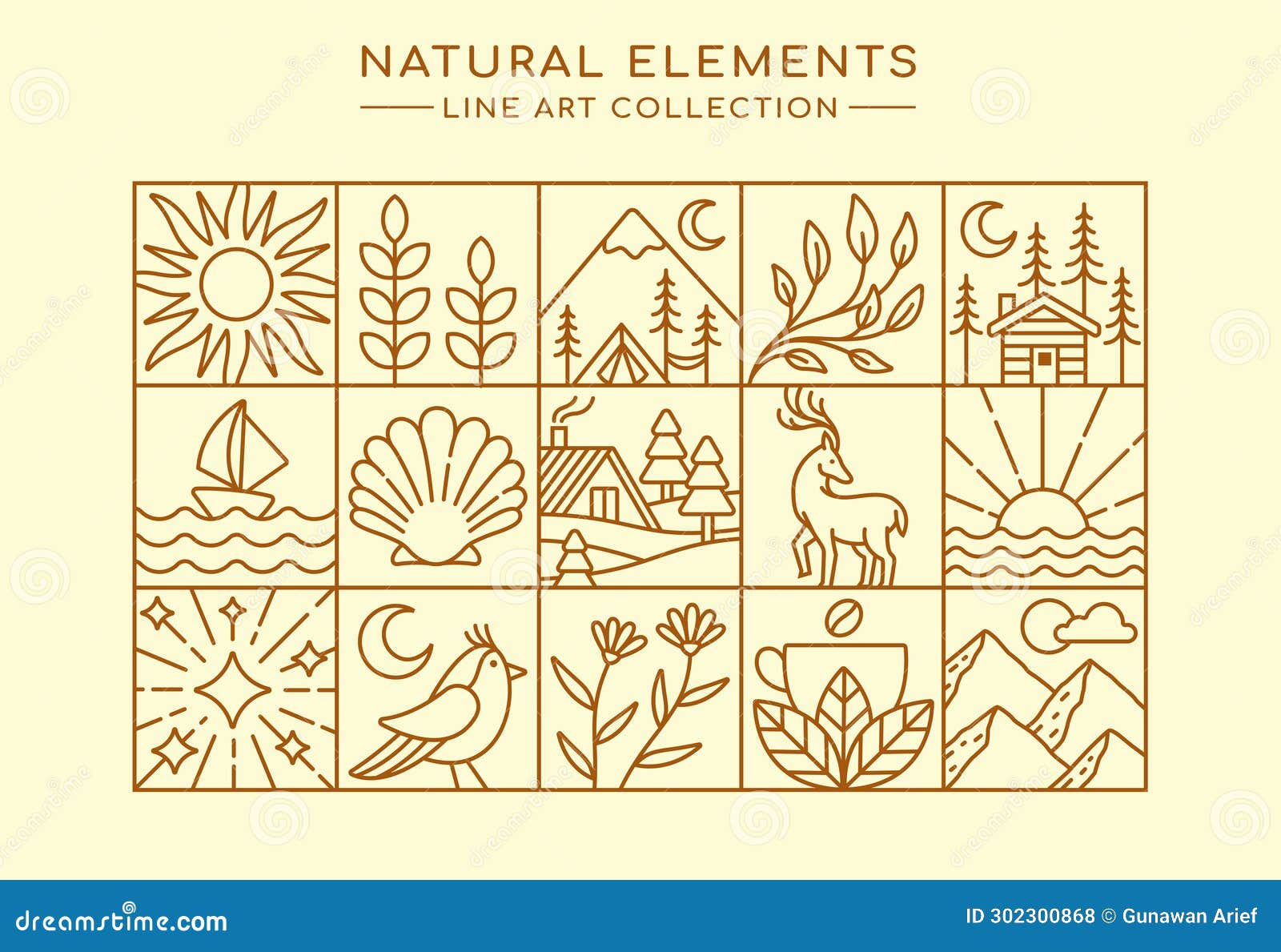 Line Art of Natural Elements Collection Stock Vector - Illustration of ...