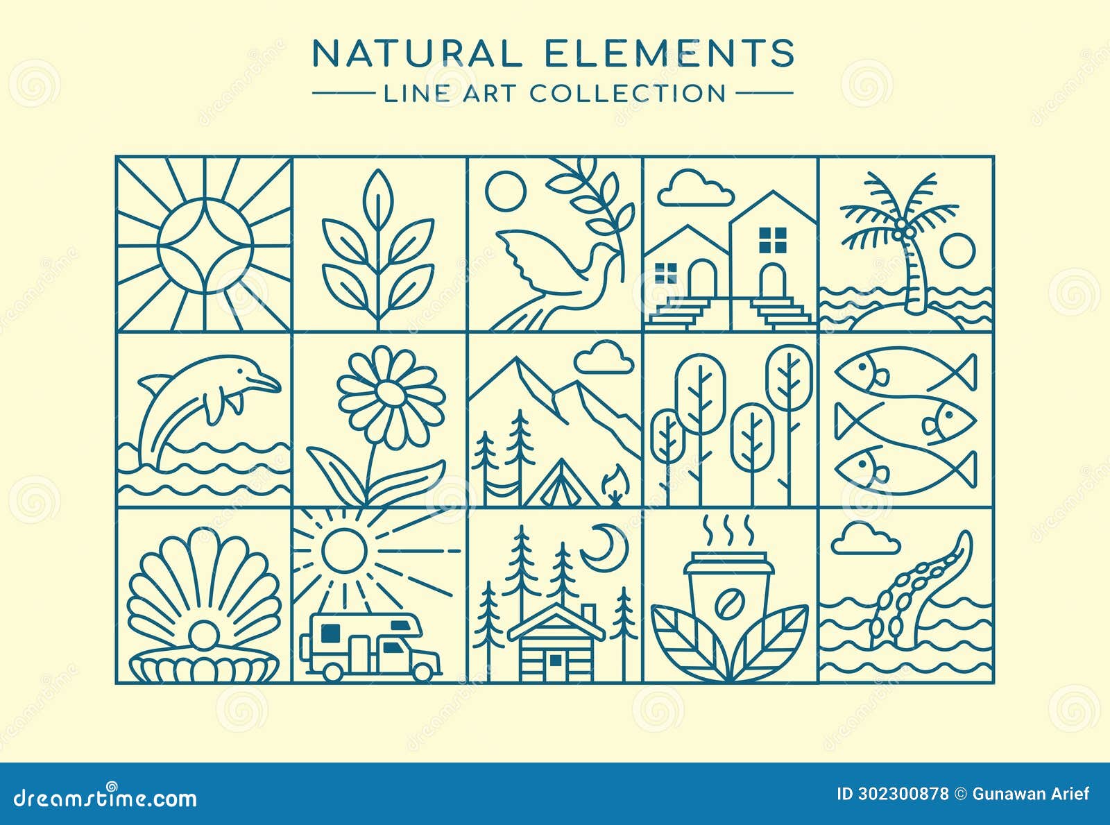Line Art of Natural Elements Collection Stock Vector - Illustration of ...