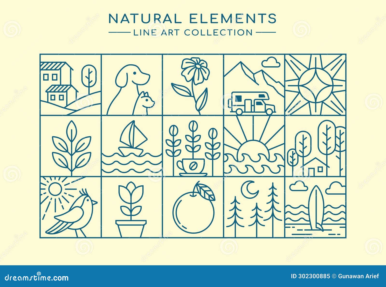 Line Art of Natural Elements Collection Stock Vector - Illustration of ...