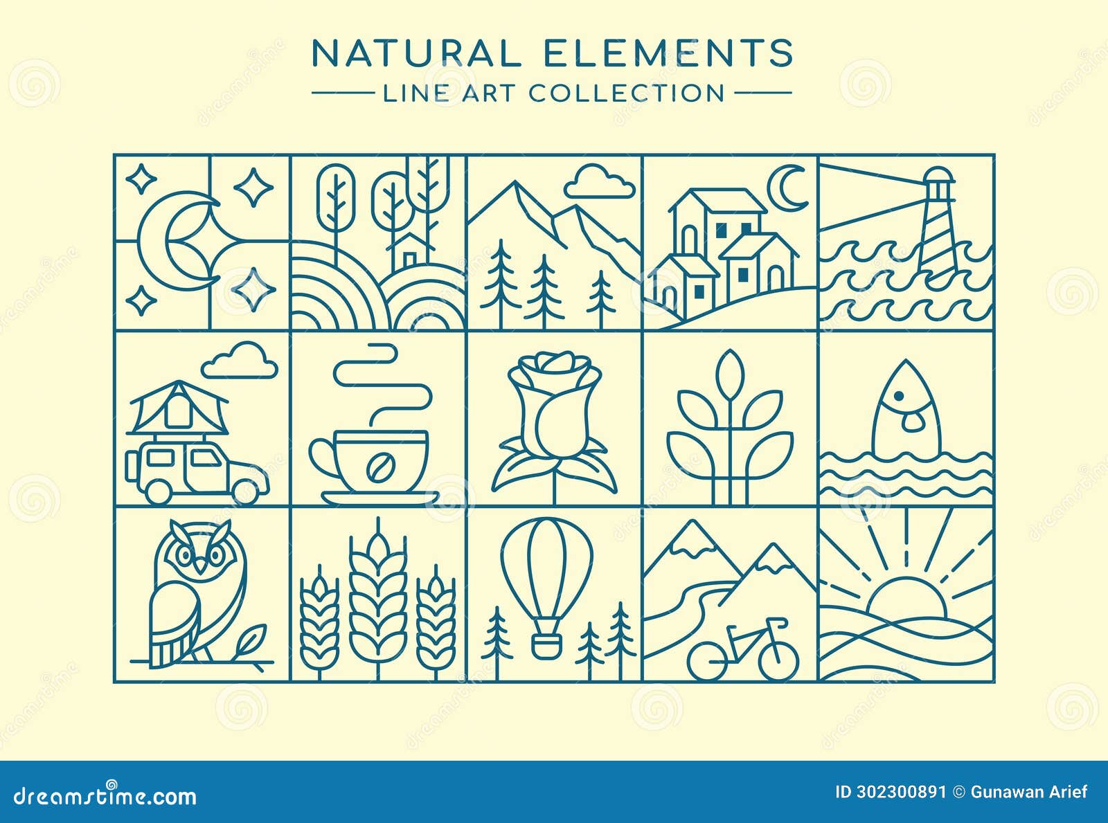Line Art of Natural Elements Collection Stock Vector - Illustration of ...