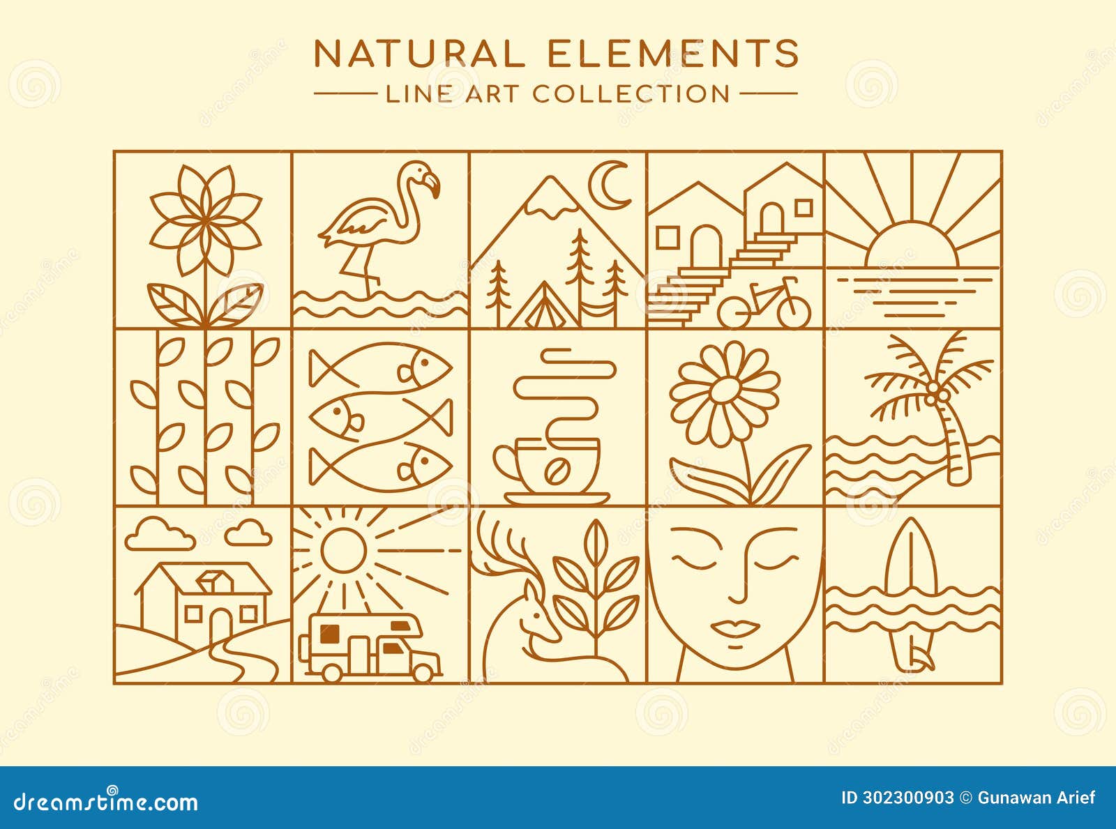 Line Art of Natural Elements Collection Stock Vector - Illustration of ...
