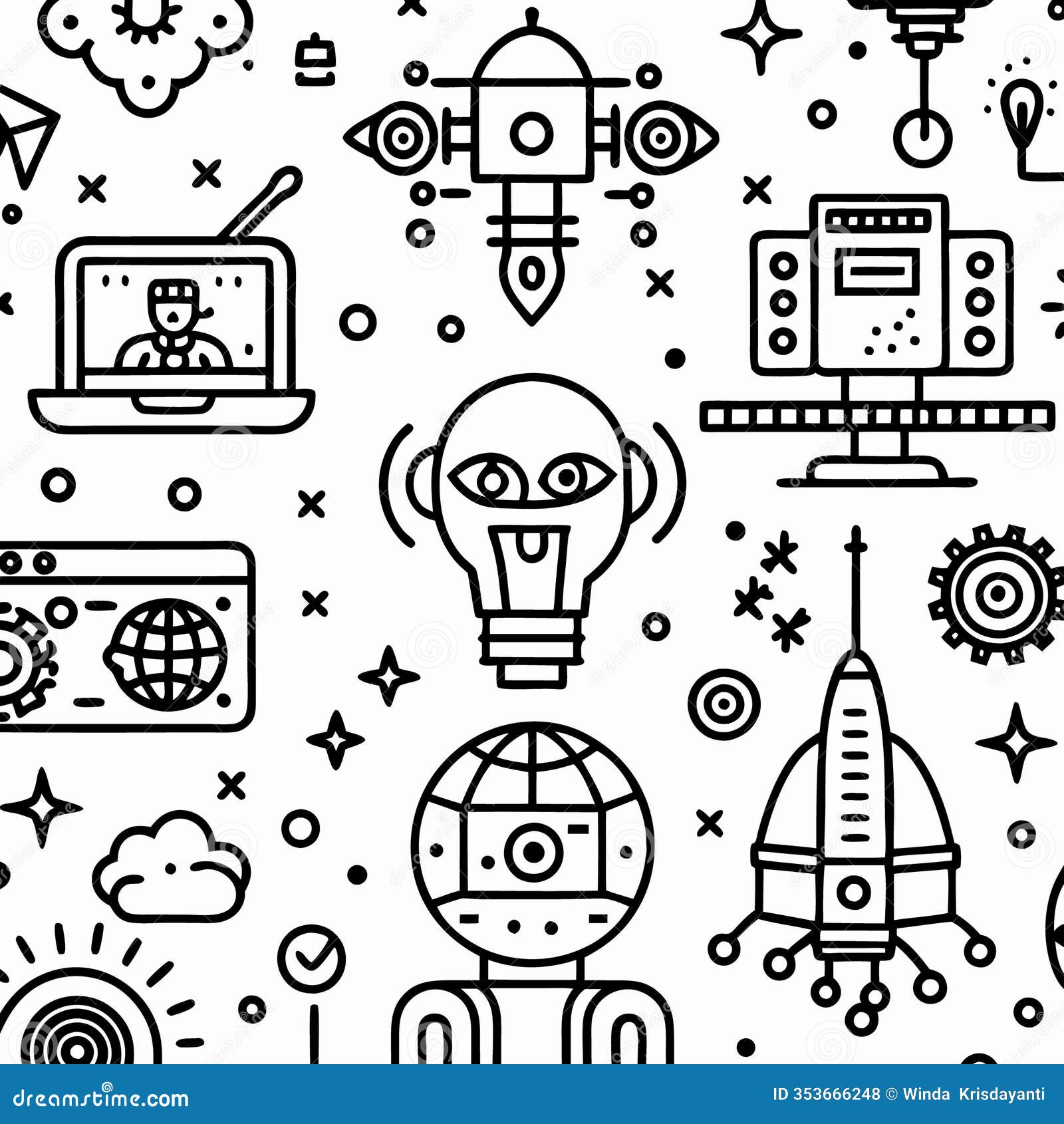 Line Art Pattern of Technology, Innovation, and Space Exploration Icons ...