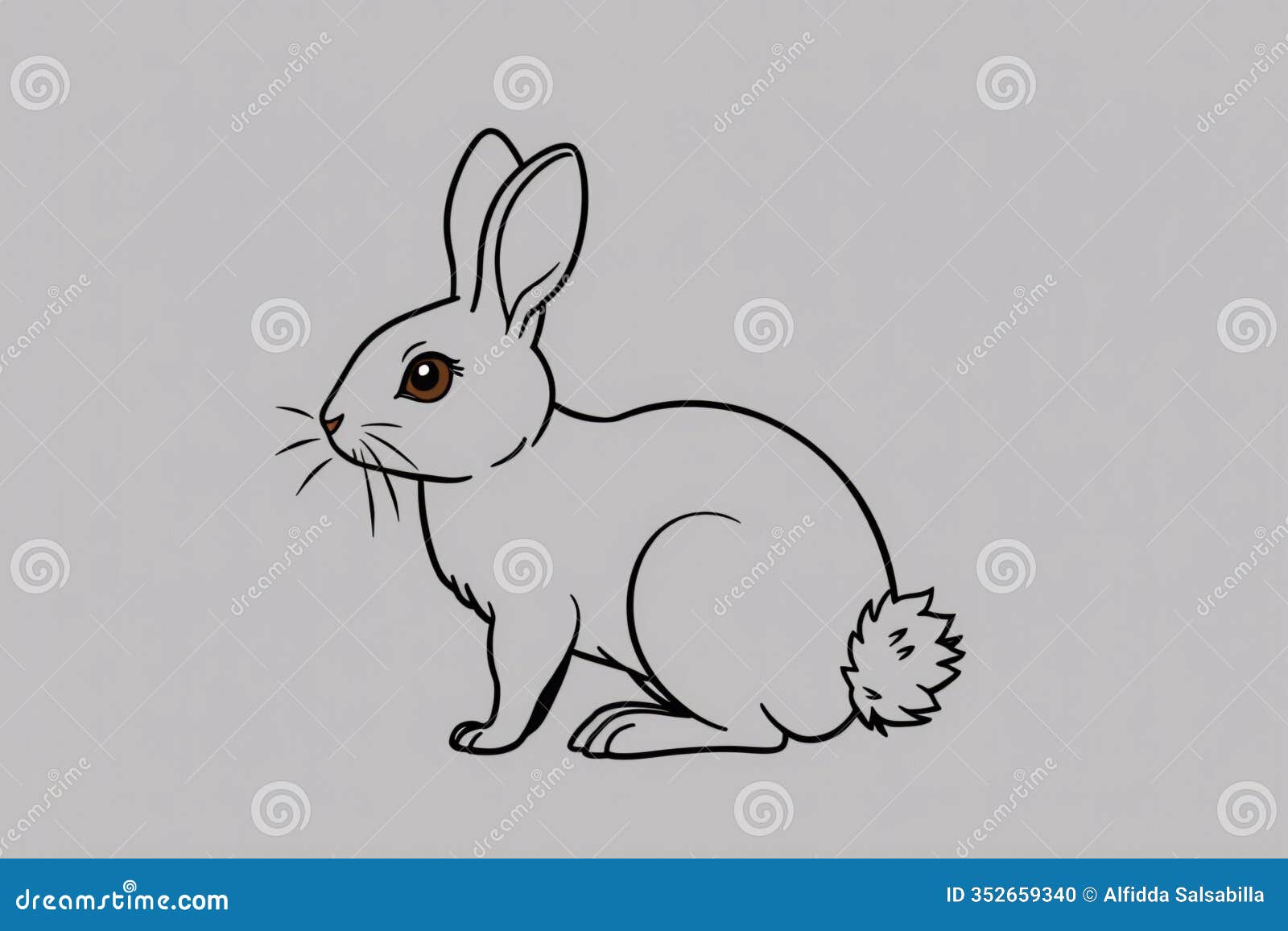 Line Art Rabbit with Fluffy Tail and Attentive Posture Stock ...