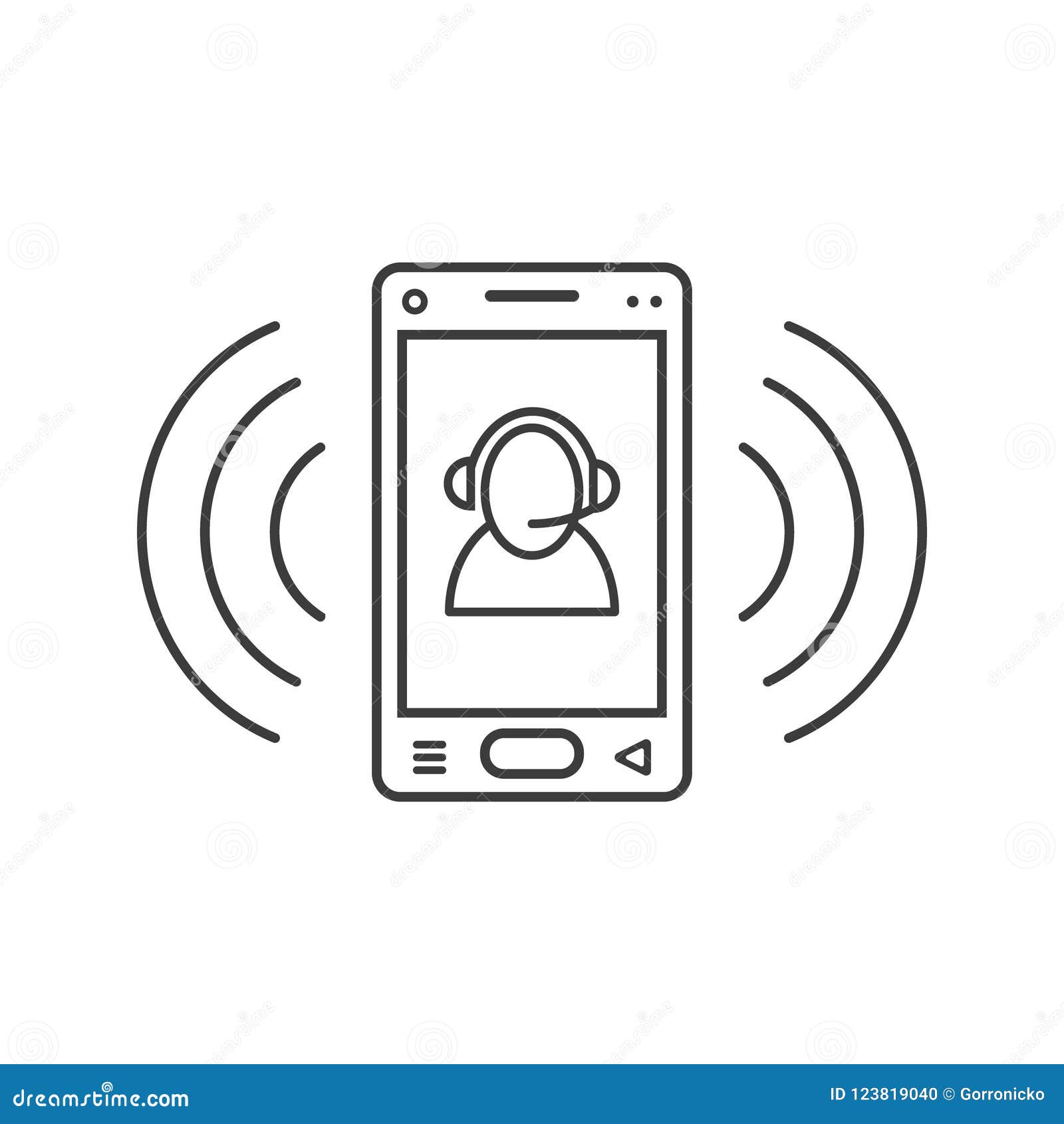 Line Art Ringing Smartphone Icon with Operator Sign and Signal Waves ...