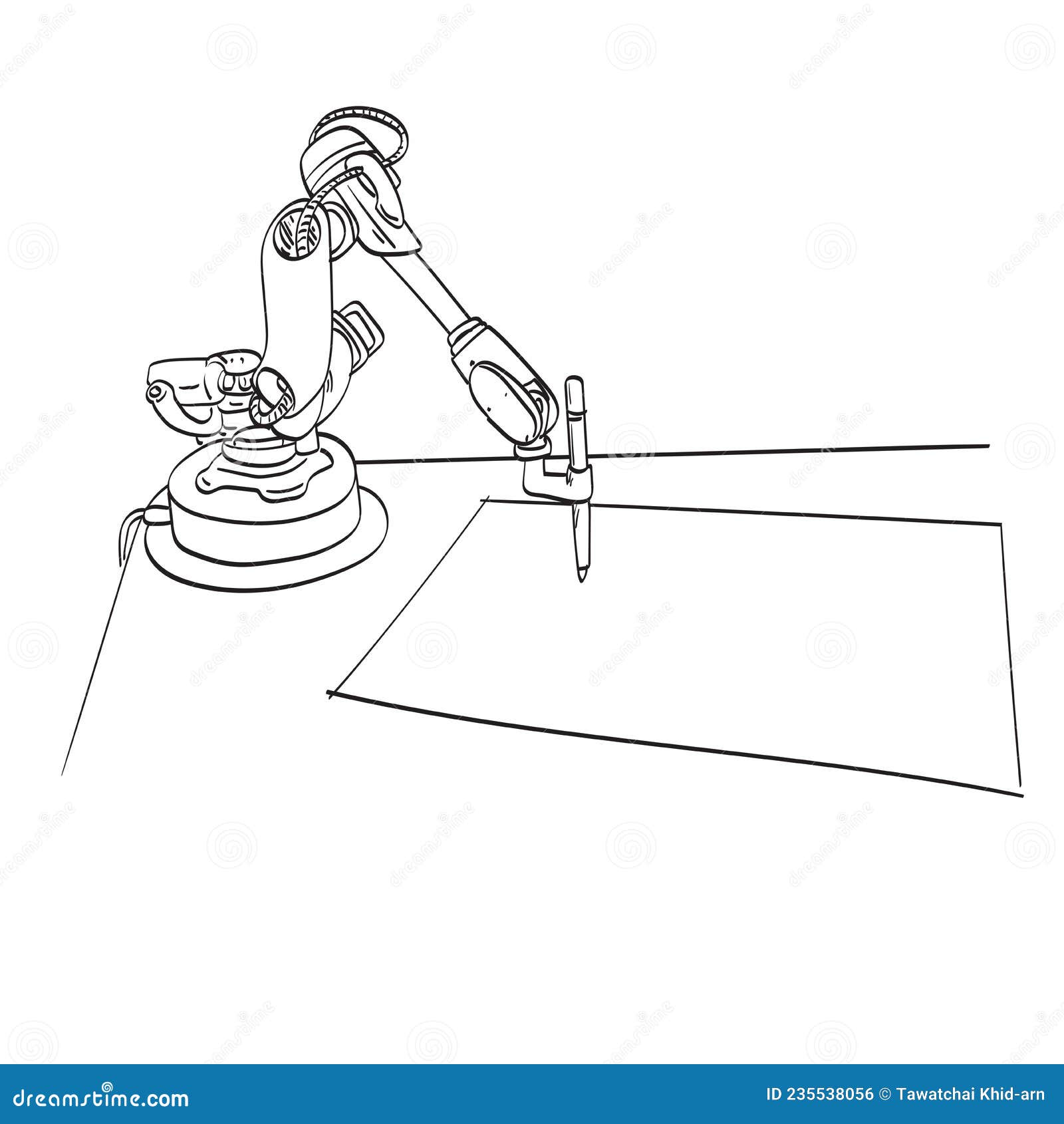 Line Art Robot Using Pen To Write on Blank Paper Illustration Vector ...