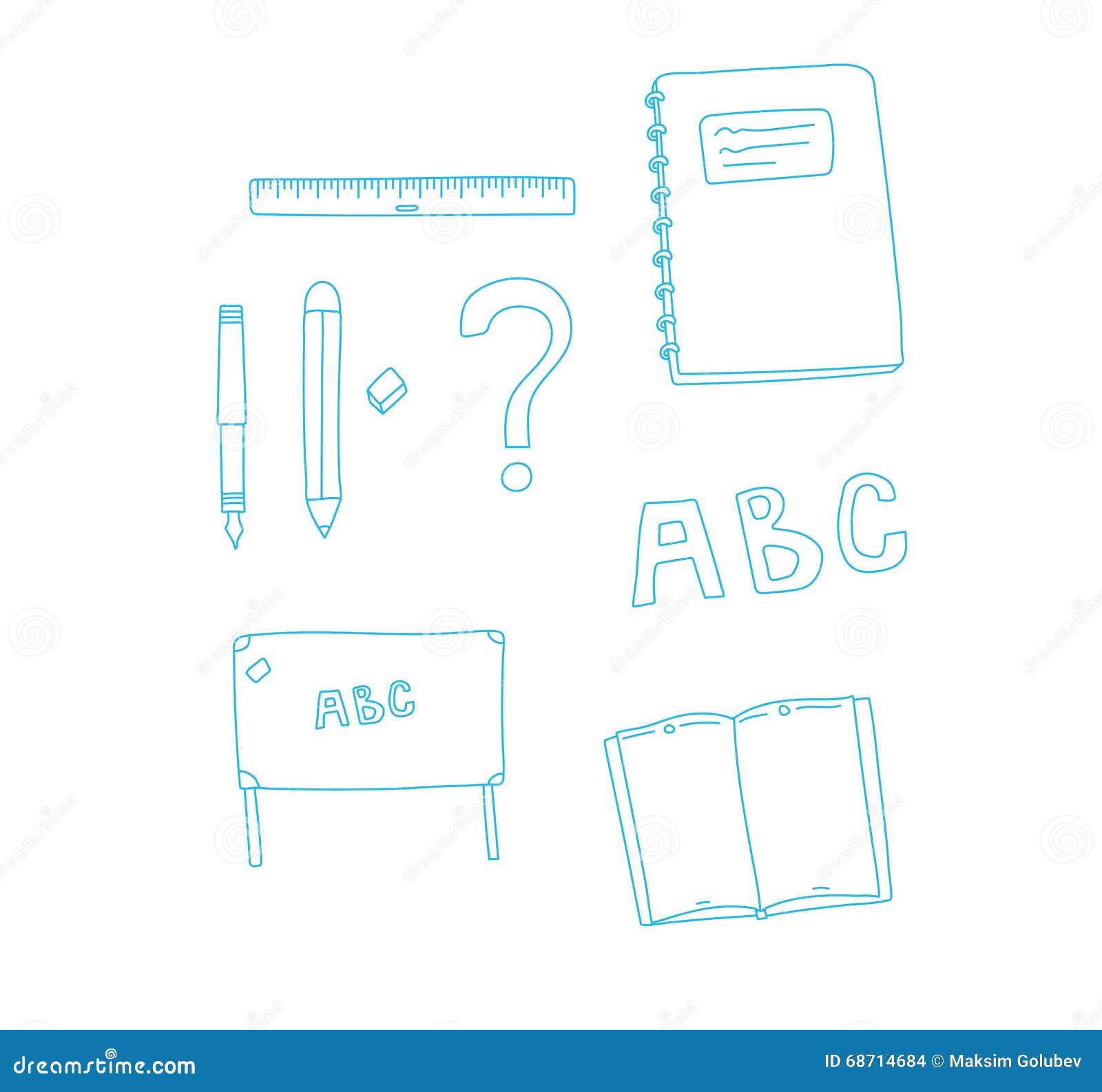 Line art school elements stock vector. Illustration of doodle - 68714684