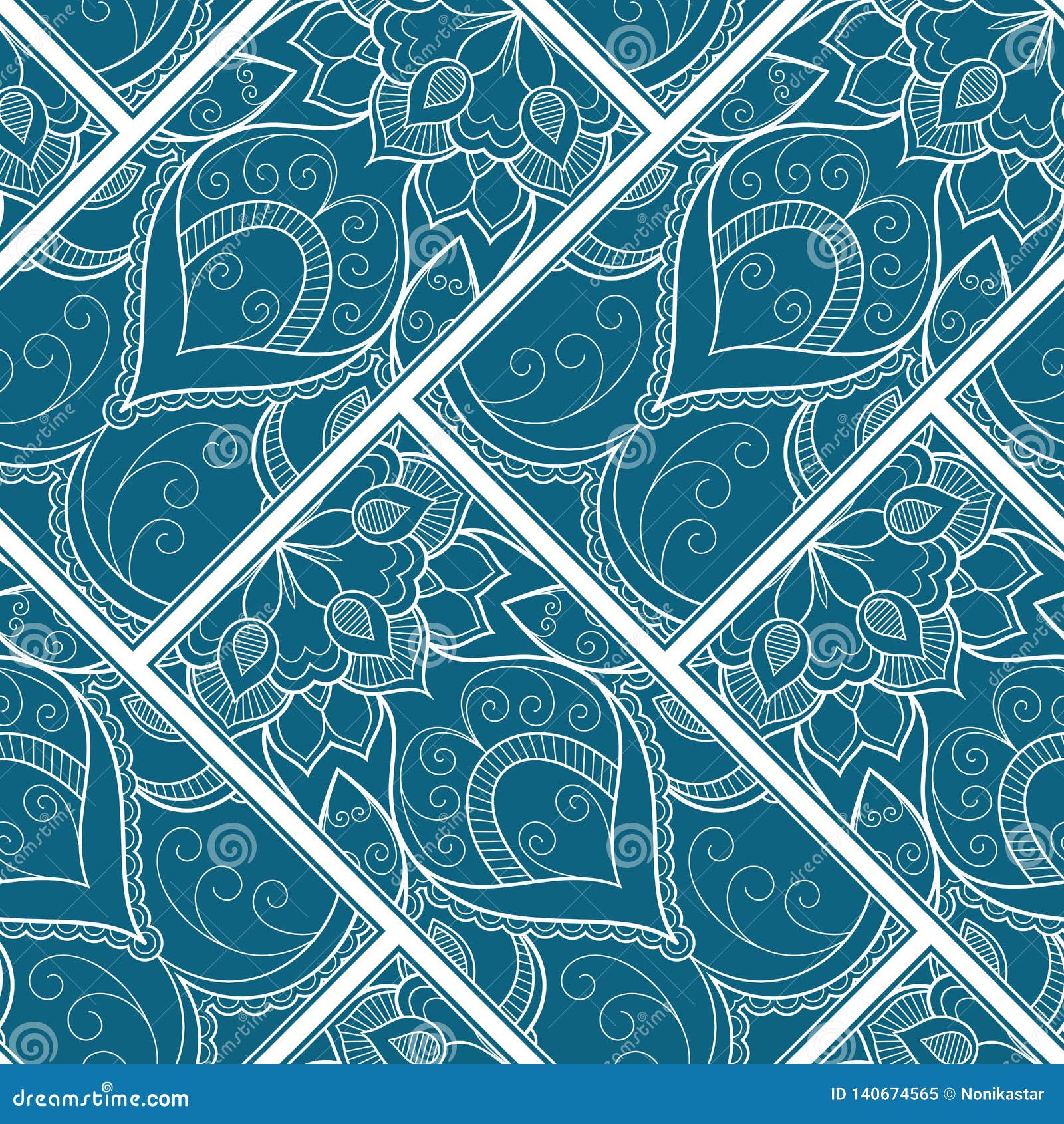 Line art seamless pattern stock vector. Illustration of henna - 140674565