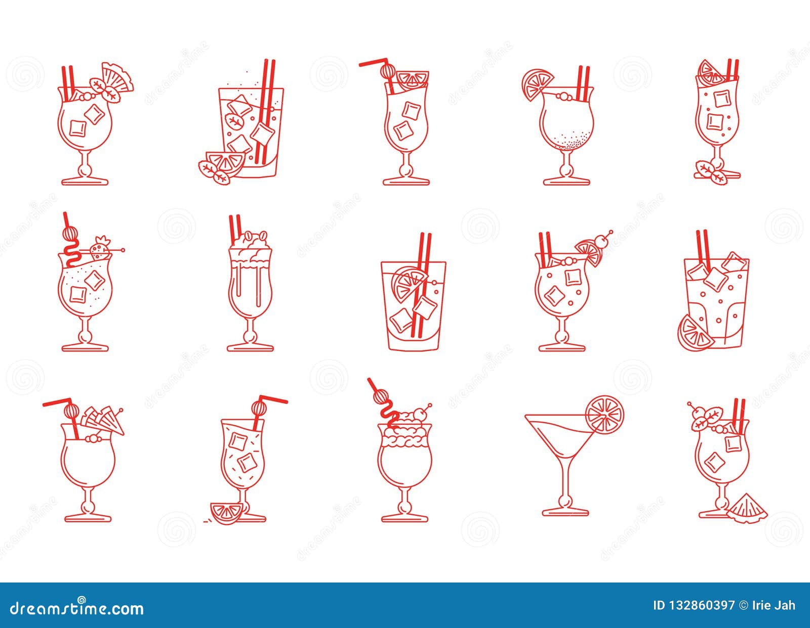 Line Art, Set of Cocktails and Drinks Illustrations. Stock Illustration ...