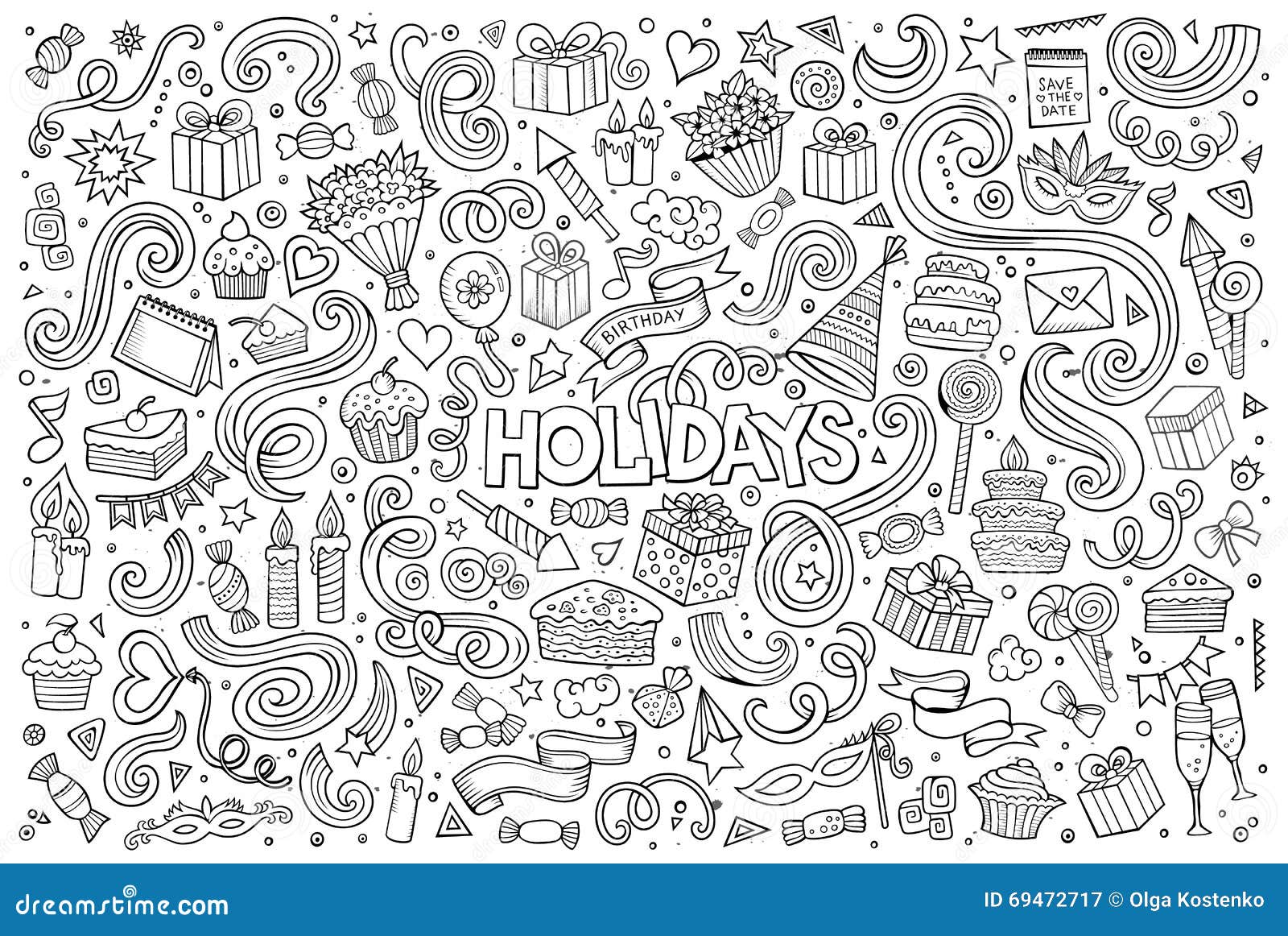 Line Art Set of Holidays Object Stock Vector - Illustration of ...