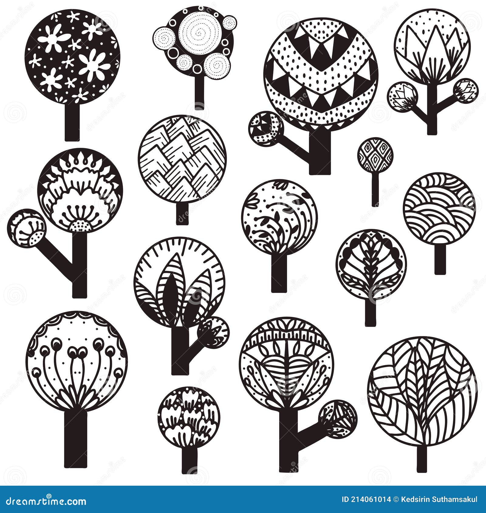 Set of Trees Doodle Design on White Background Stock Vector ...