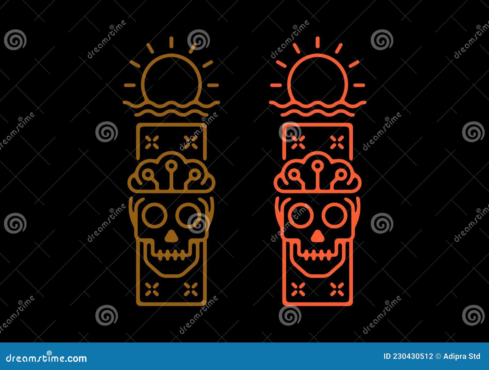 Line art of skull and sun stock vector. Illustration of death - 230430512