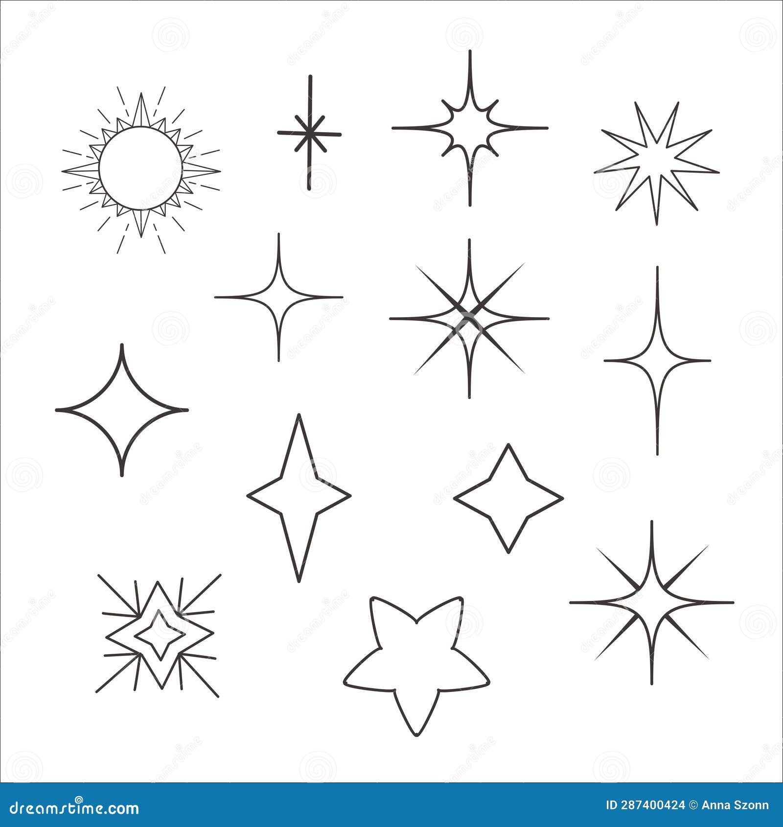 Line Art Stars Set on the White Background. Stock Illustration ...