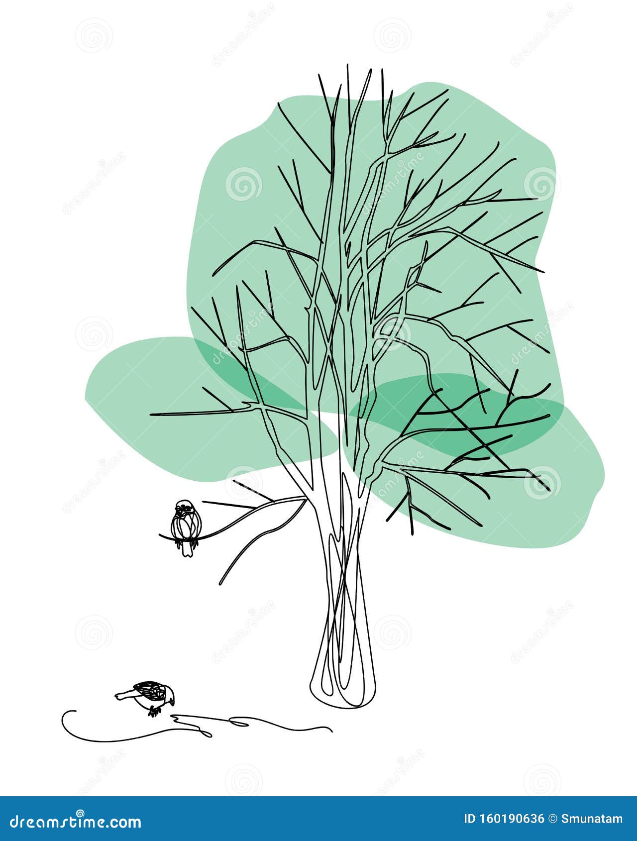 Line art of tree and birds stock vector. Illustration of abstract ...
