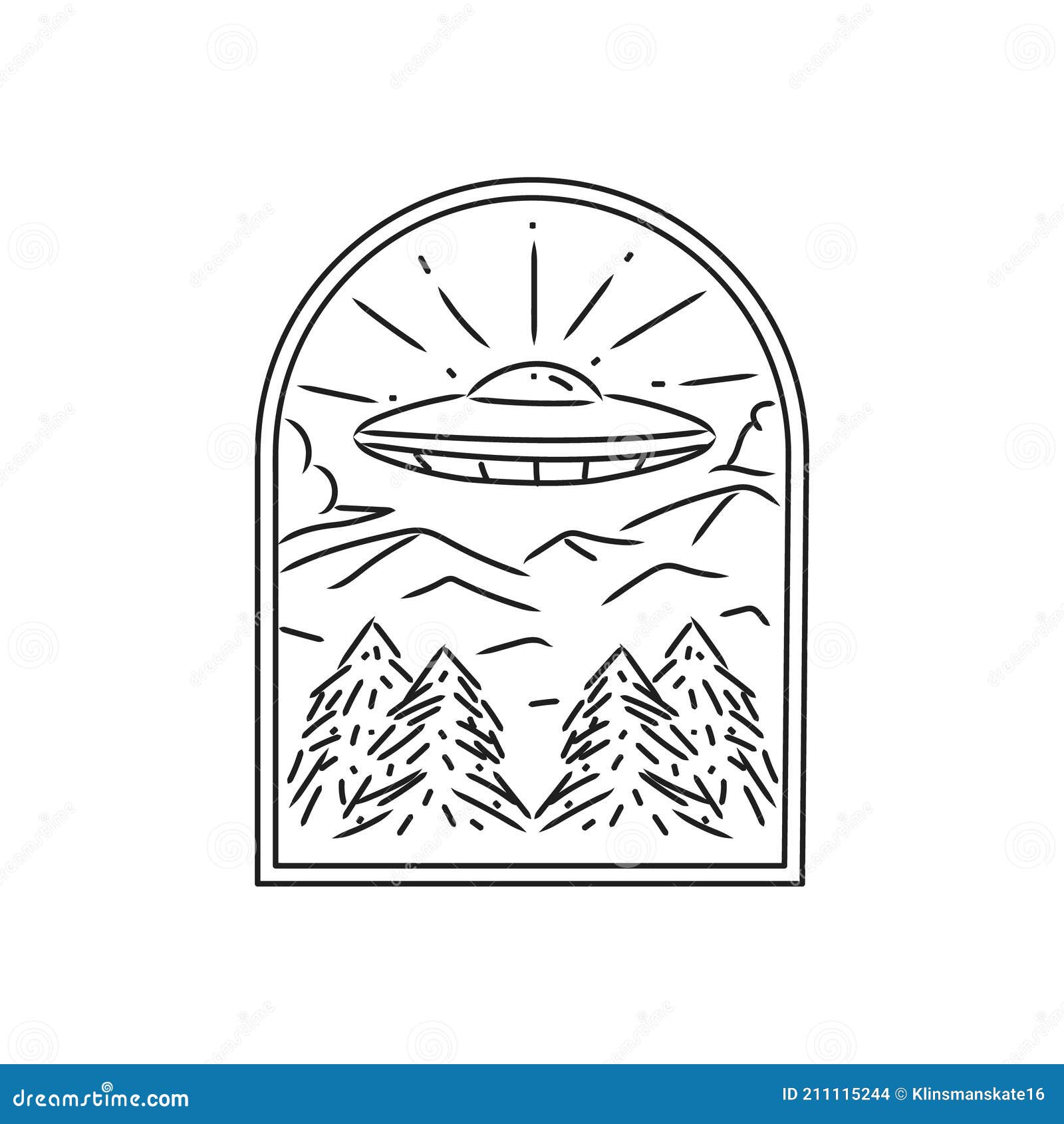 Line Art Ufo Emblem Monoline Design Vector Stock Illustration ...