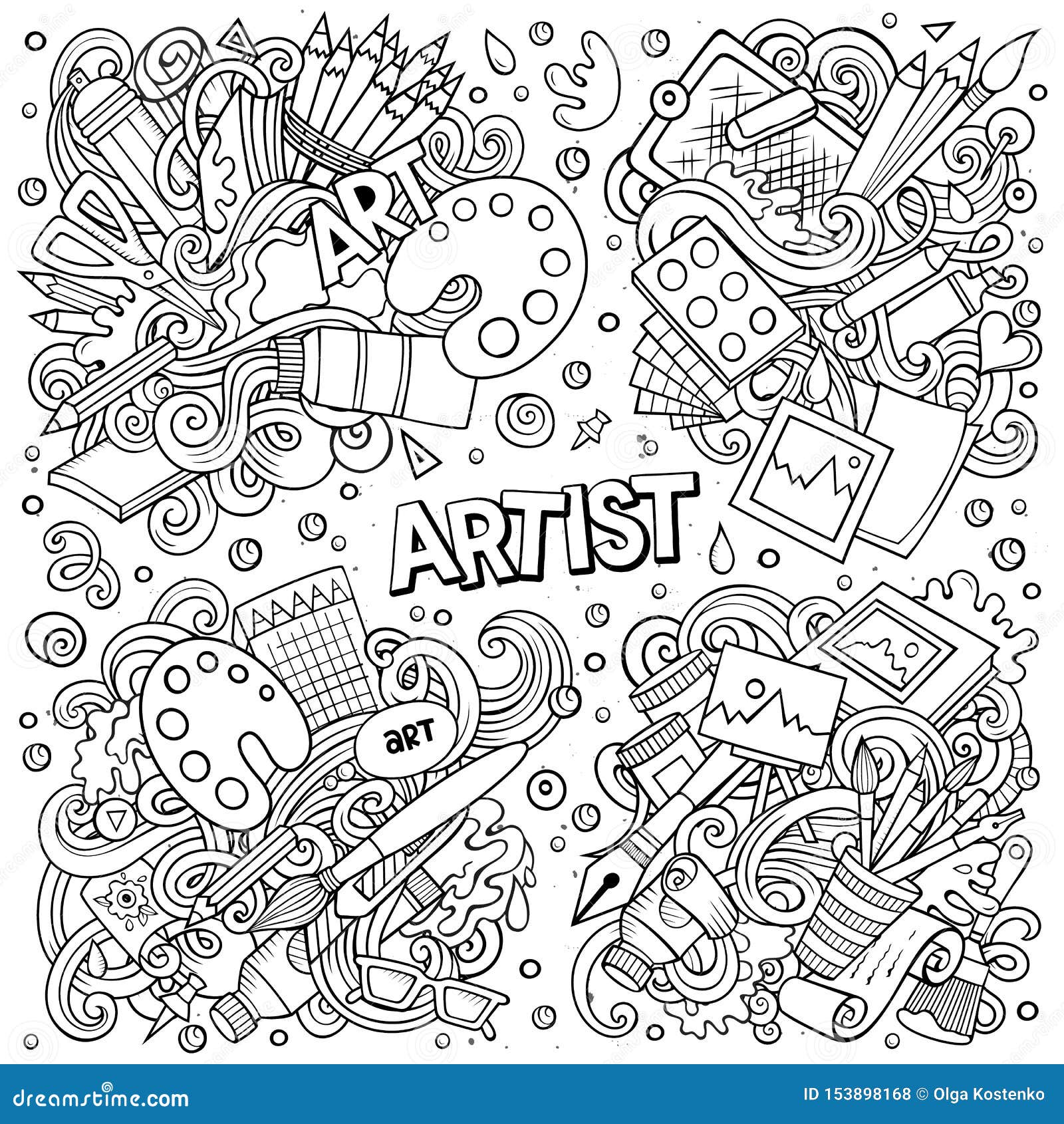Line Art Vector Hand Drawn Doodles Cartoon Set of Artist Combinations ...