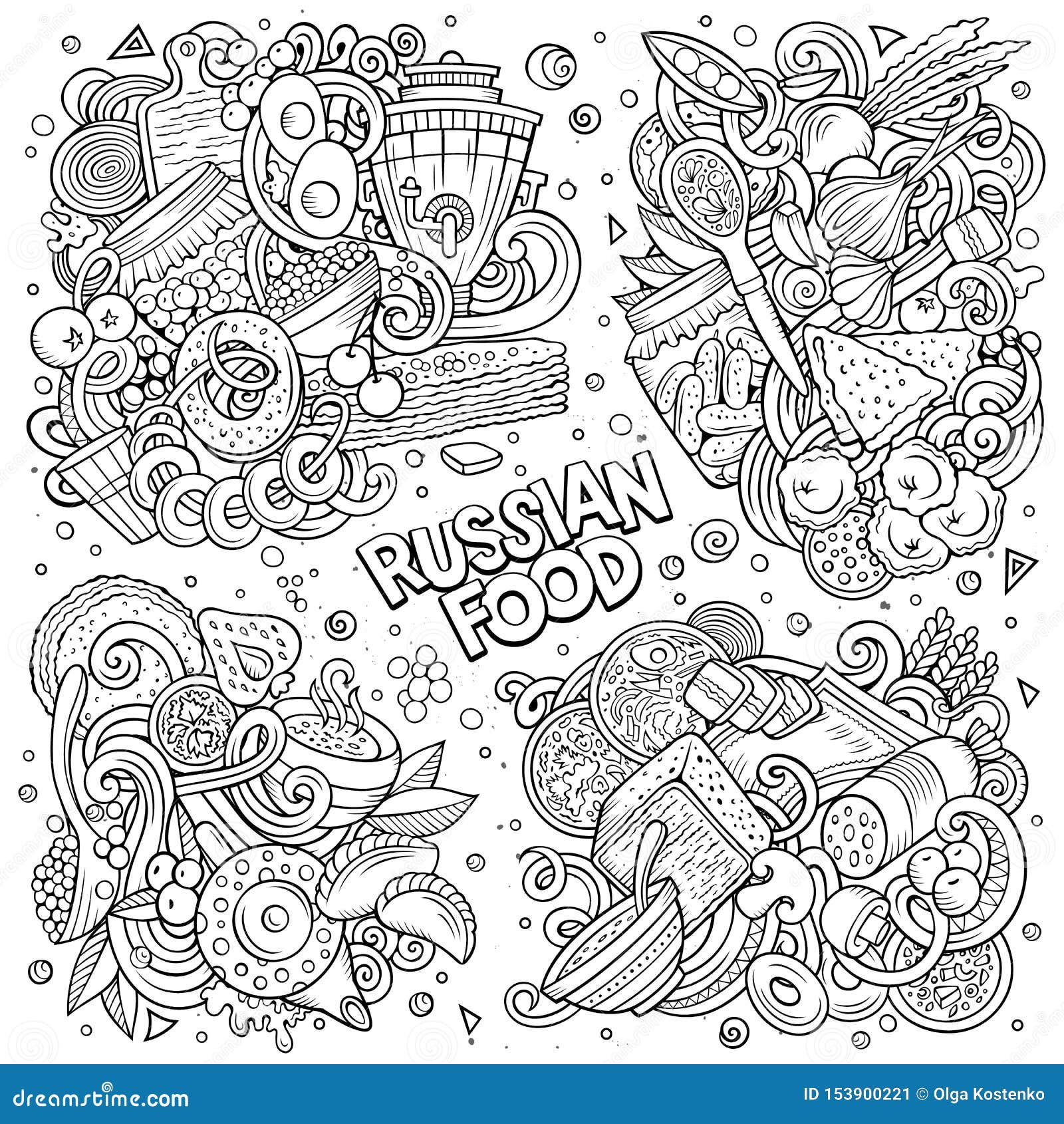 Line Art Vector Hand Drawn Doodles Cartoon Set of Russian Food ...