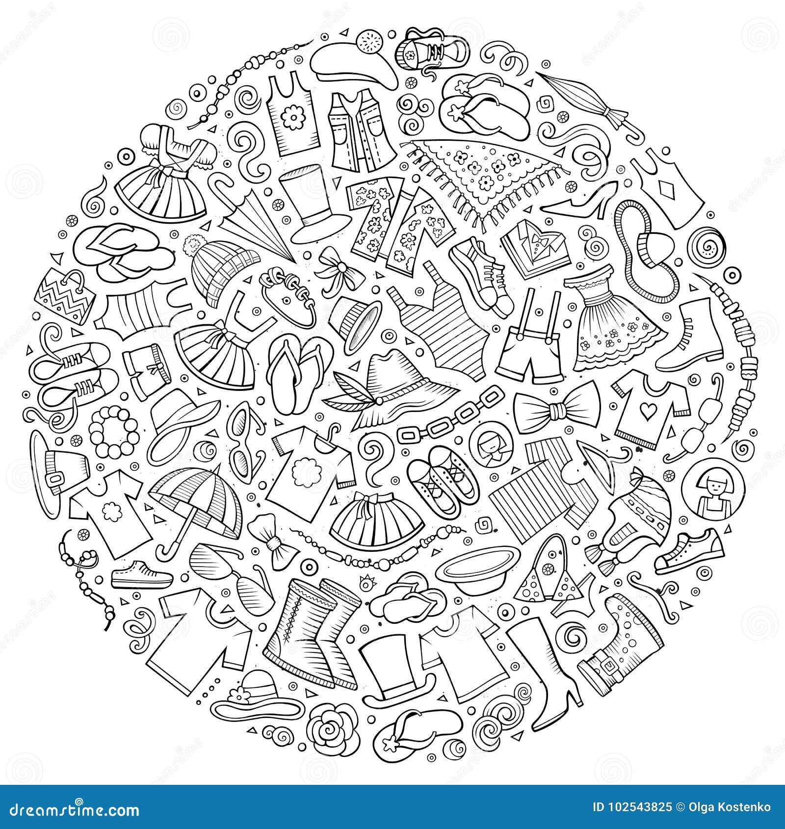 Line Art Vector Hand Drawn Set of Clothes Cartoon Doodle Objects Stock ...