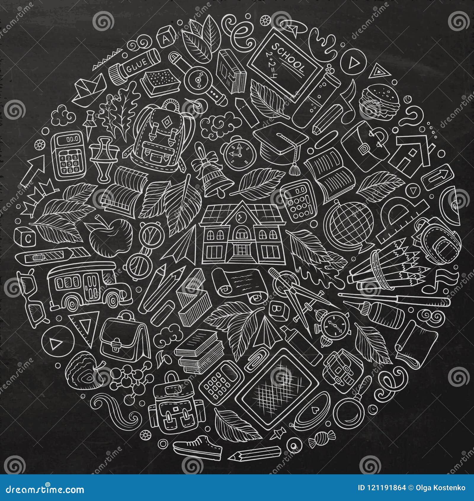 Line Art Vector Hand Drawn Set of School Cartoon Doodle Objects Stock ...