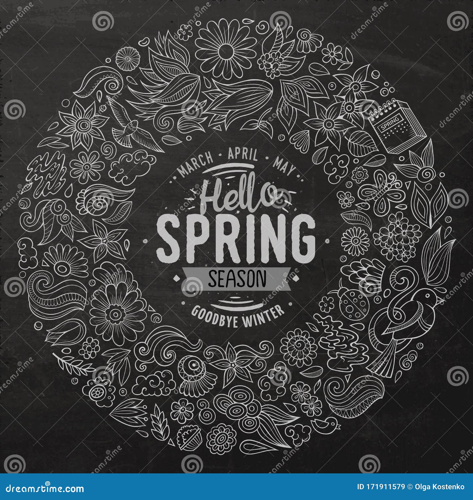 Line Art Vector Hand Drawn Set of Spring Cartoon Doodle Objects Stock ...