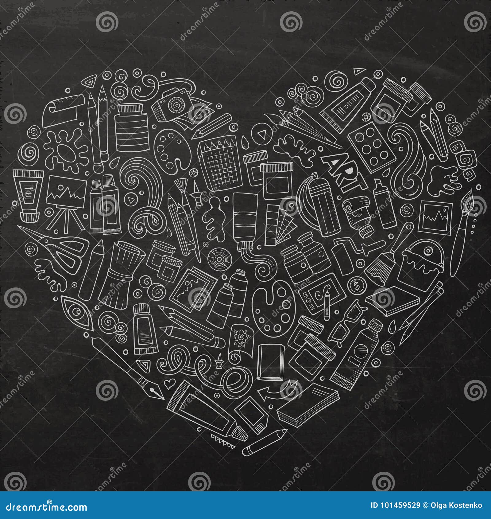 Line Art Vector Set of Art Cartoon Doodle Objects Stock Vector ...