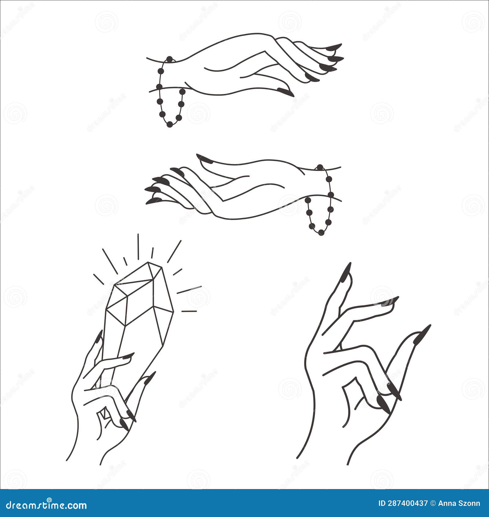 Line Art Witch Hand on the White Background. Stock Illustration ...