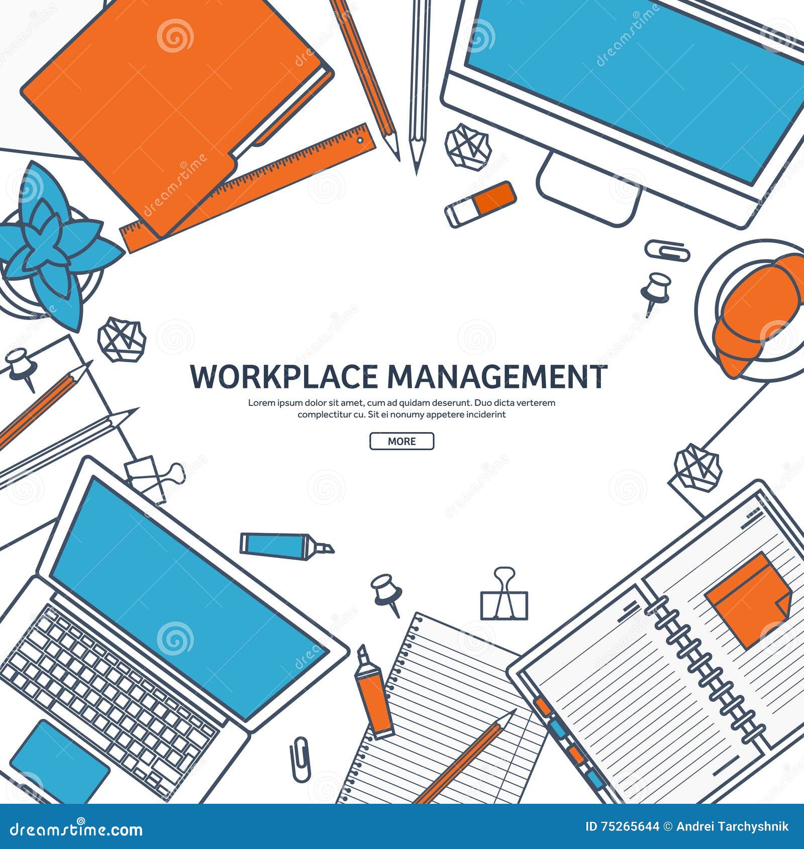 Line Art.Workplace with Table and Computer. Laptop,documents,papers ...