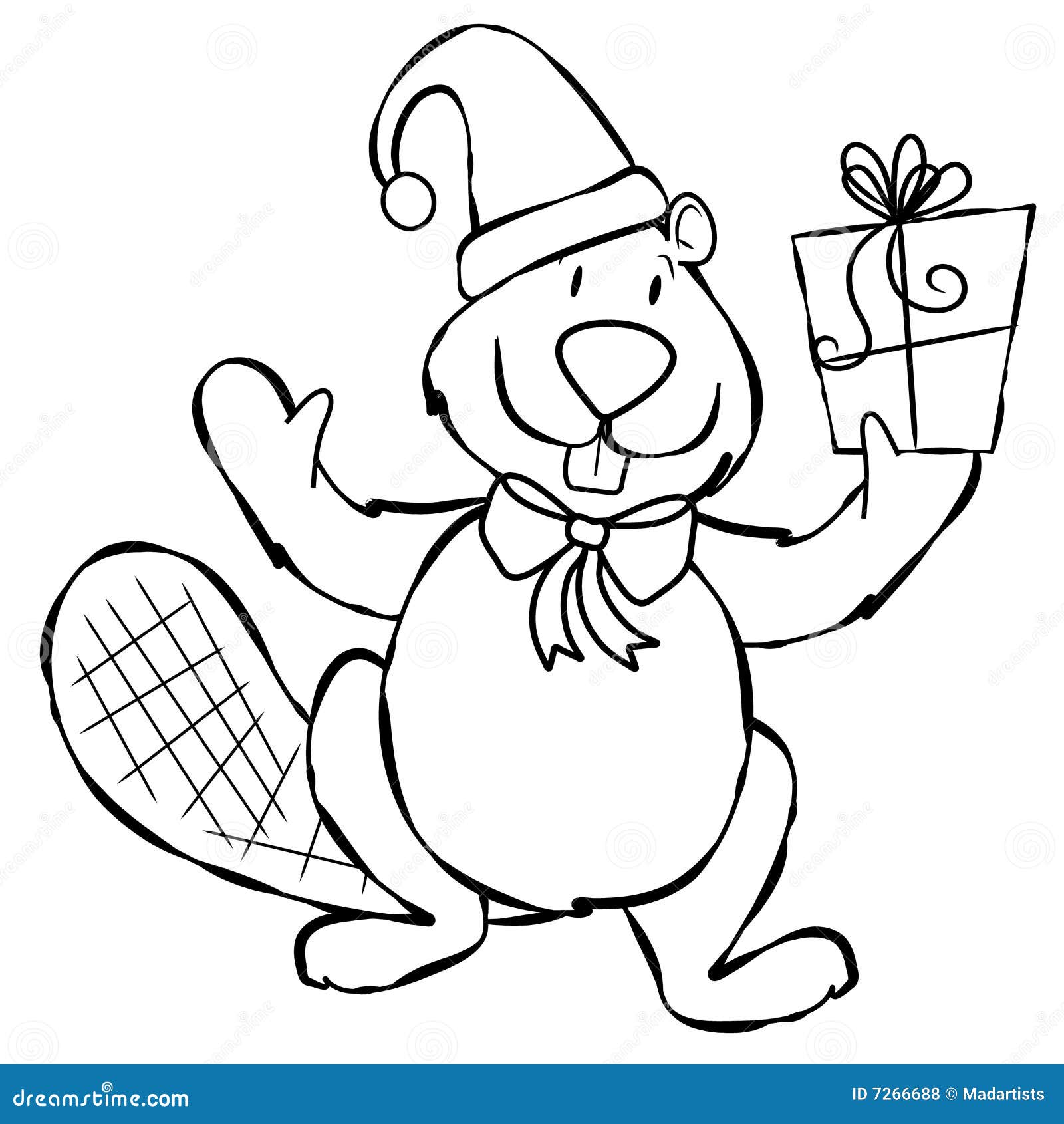 Line Art Xmas Beaver stock illustration. Illustration of gift - 7266688