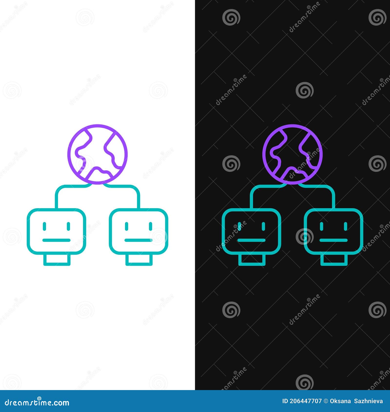 Line Artificial Intelligence Icon Isolated on White and Black ...