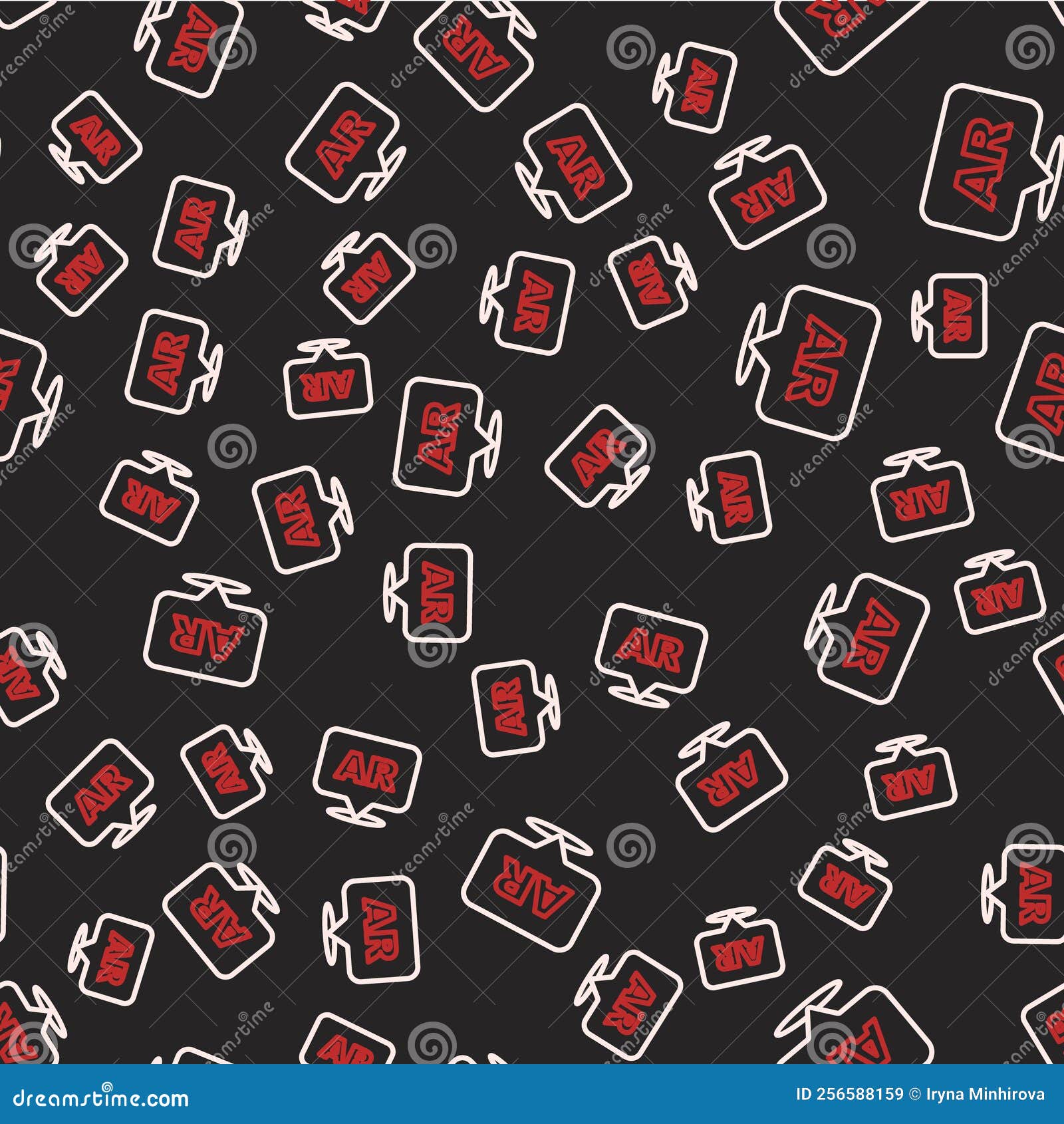 Line Augmented Reality AR Icon Isolated Seamless Pattern on Black ...