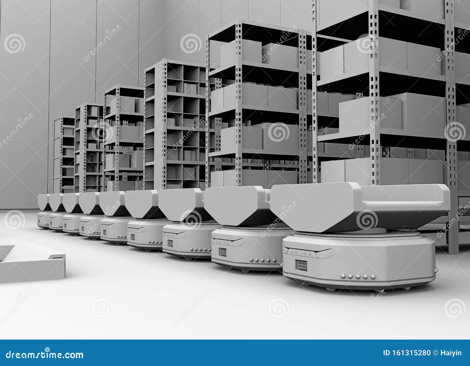 Line of Autonomous Mobile Robots in Modern Warehouse Stock Photo ...