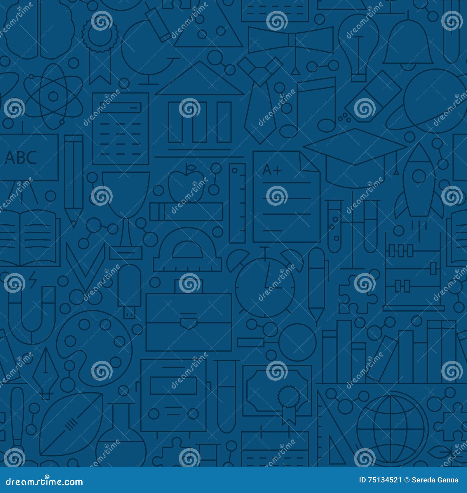 Line Back To School Tile Pattern Stock Vector - Illustration of college ...