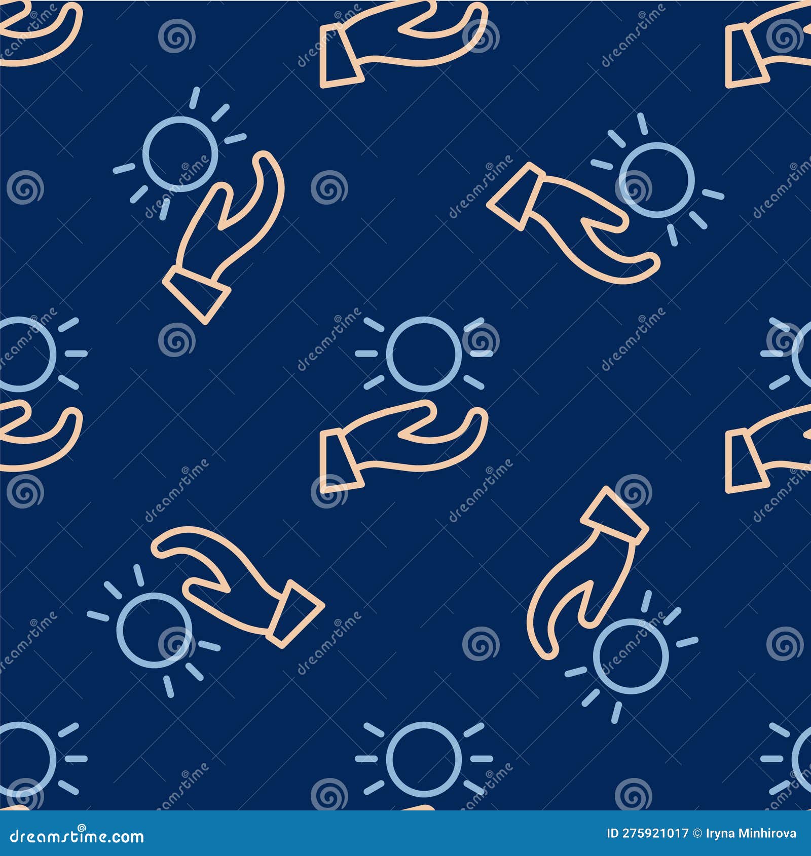 Line Ball Levitating Above Hand Icon Isolated Seamless Pattern on Blue ...